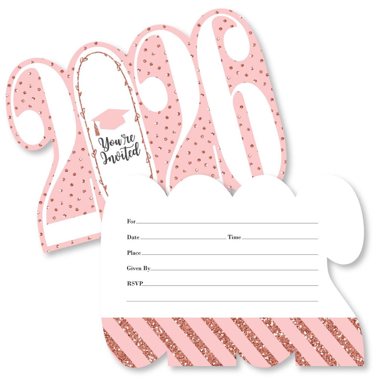 Big Dot of Happiness Rose Gold Grad - Shaped Fill-In Invitations - 2026 ...