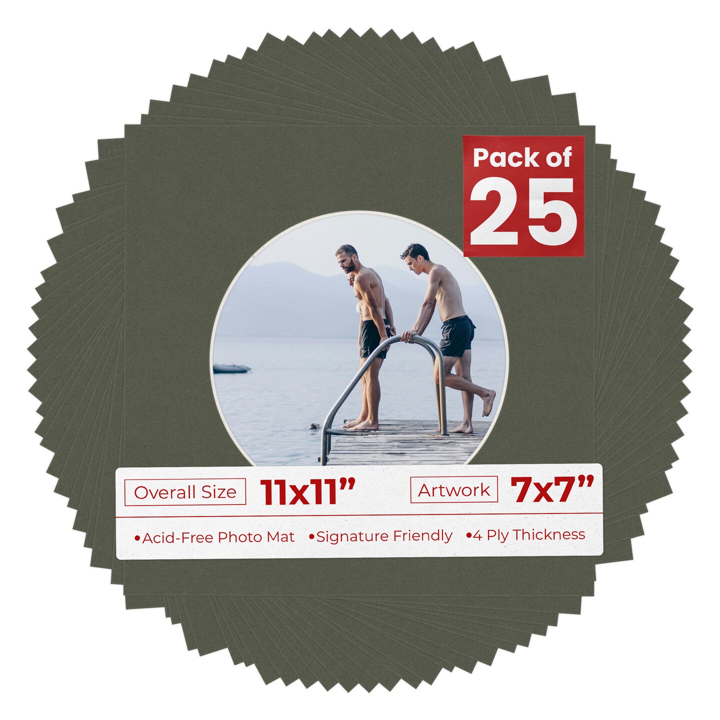 Dark Olive Green Mat Board for 11x11 Frames - Circle Opening for 7x7 ...