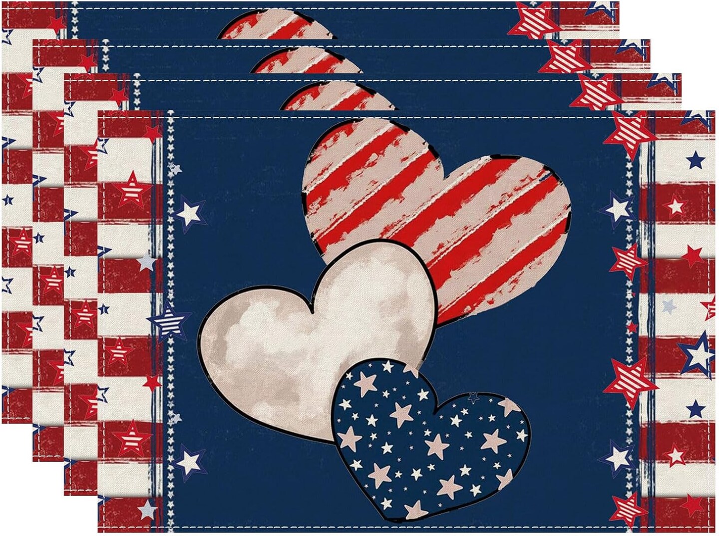 Heart Stripe Stars 4th of July Placemats Set of 4 12x18 Inch Patriotic ...