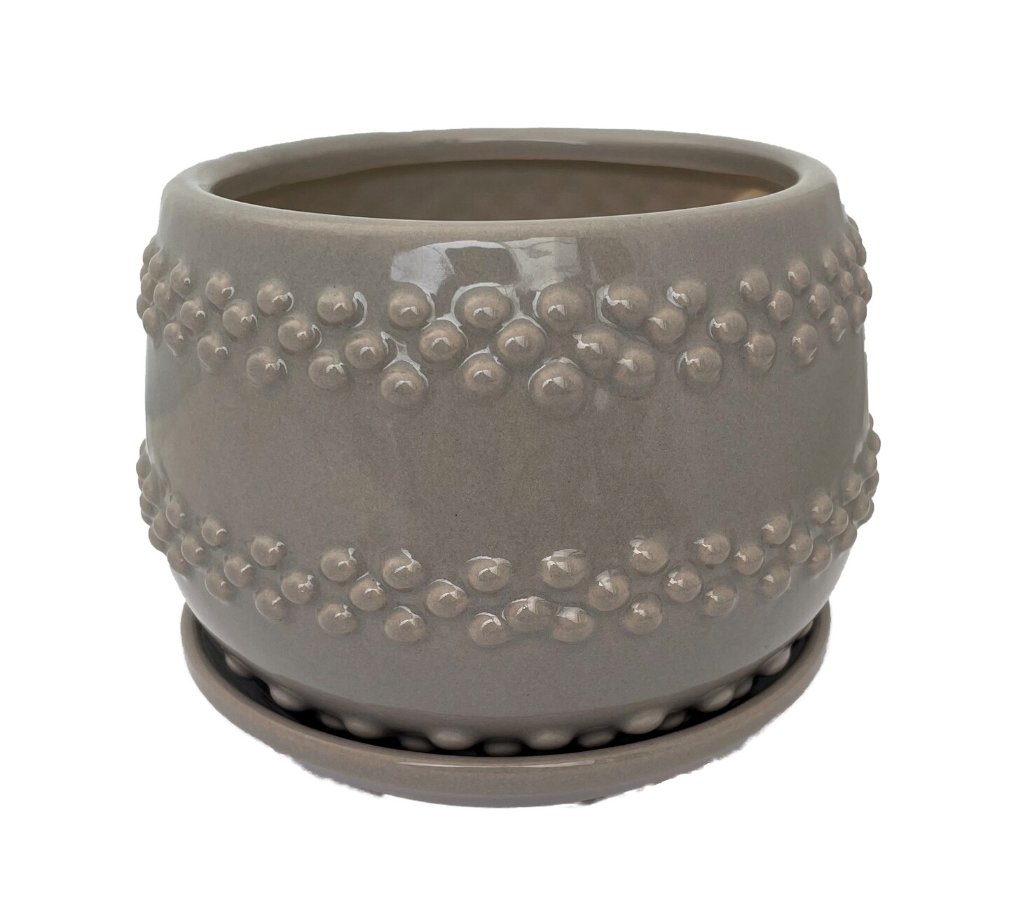 Seneca Ceramic Pot with Attached Saucer - 5" x 4.25" - Light Grey ...