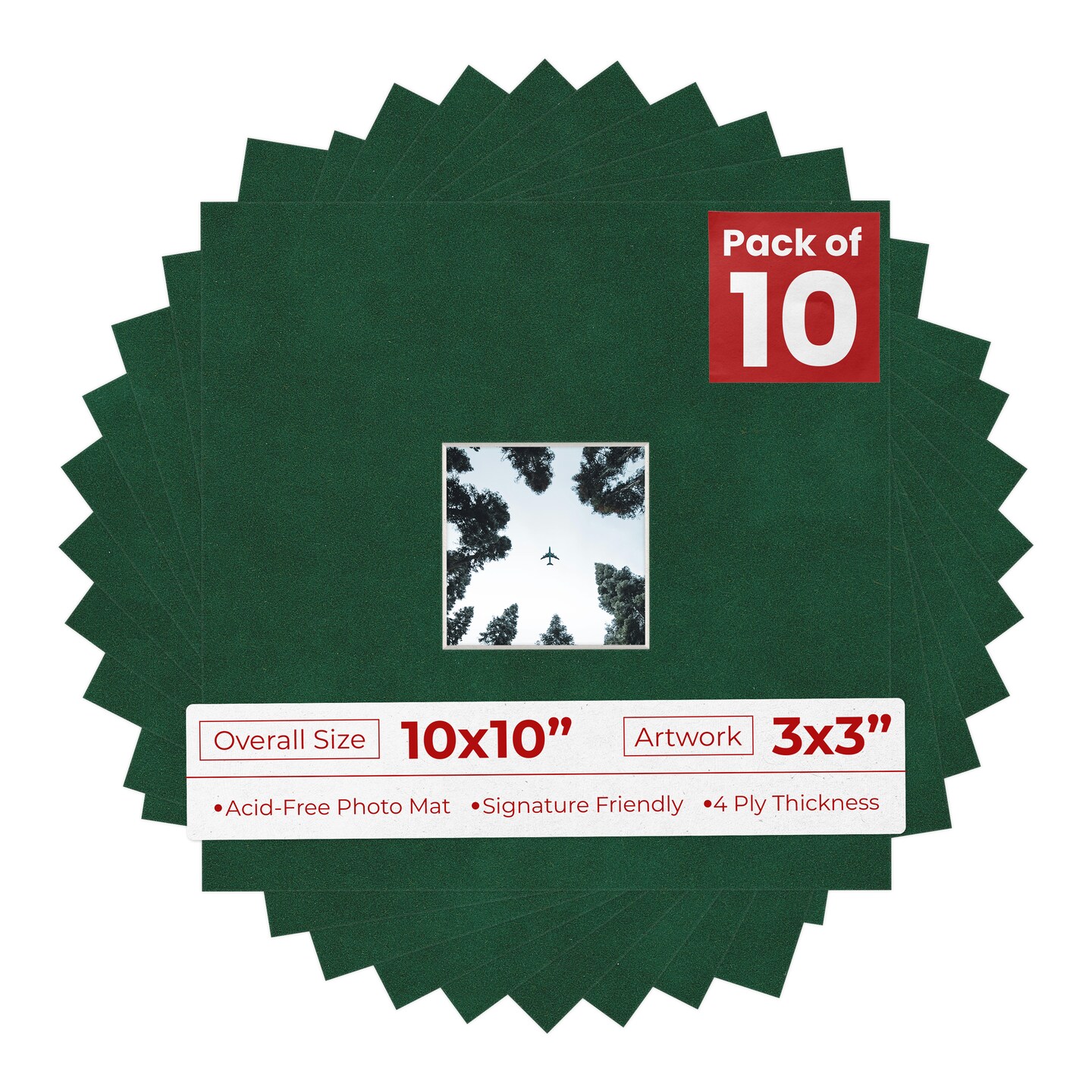 Green Suede Mat Board for 10x10 Frames - Fits 3x3 Photos, Color: Green ...
