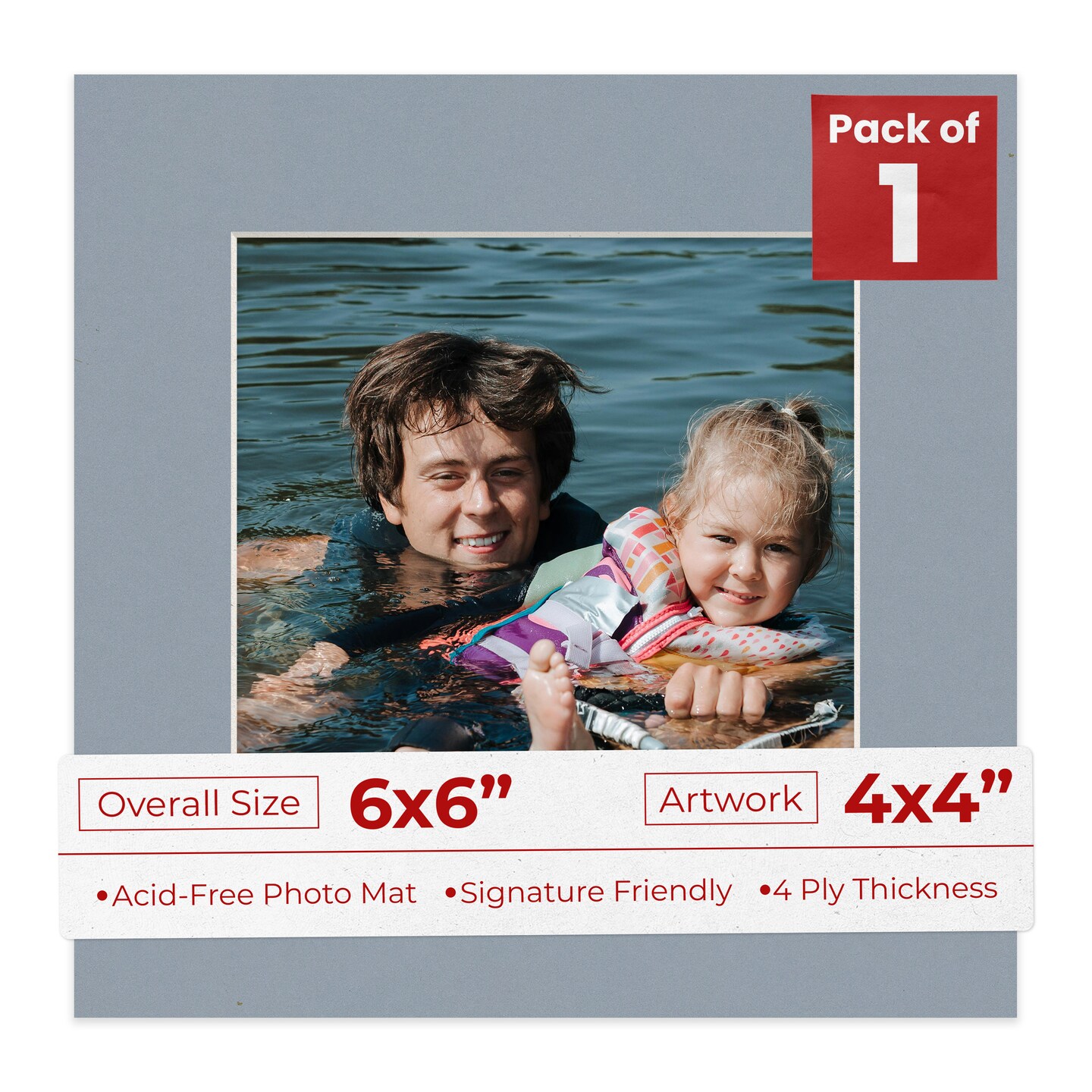 Mid Grey Mat Board for 6x6 Frames - Fits 4x4 Photos, Color: Grey, Count ...