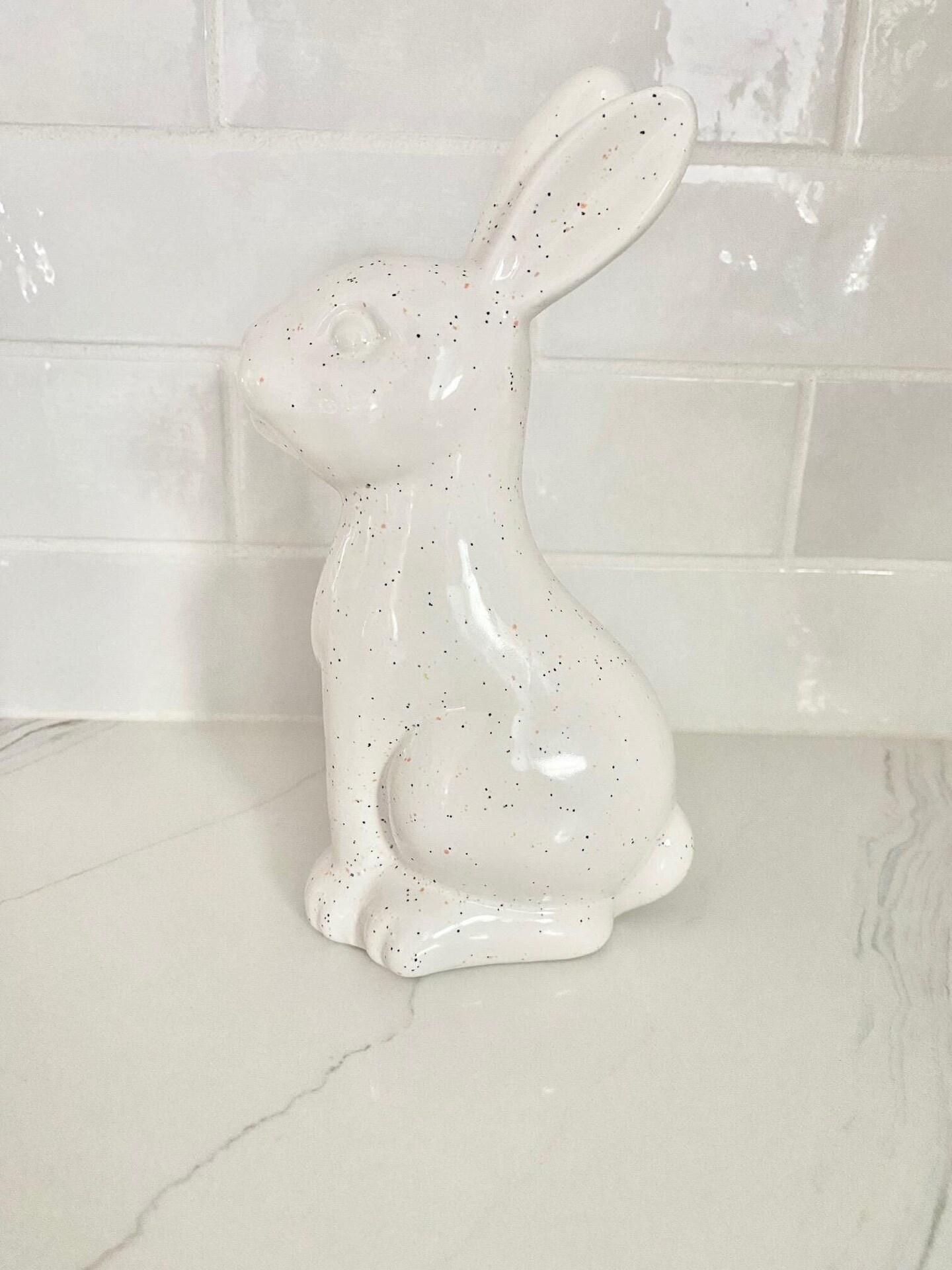 Ceramic White Speckled Easter Bunny - White Rabbit Figurine ...