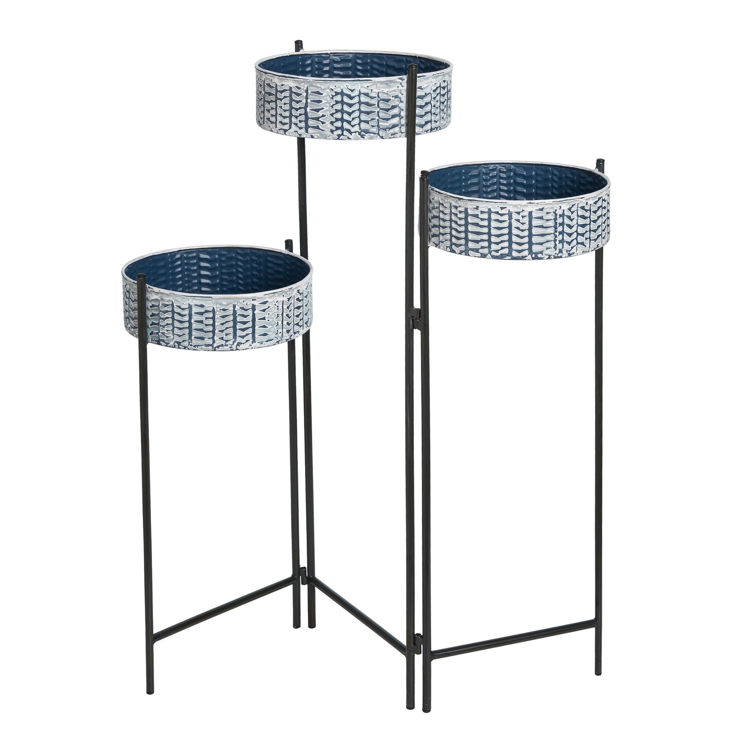 Transpac Metal 31.5 in. Gray Everyday Collapsible Patterned Plant Stand ...
