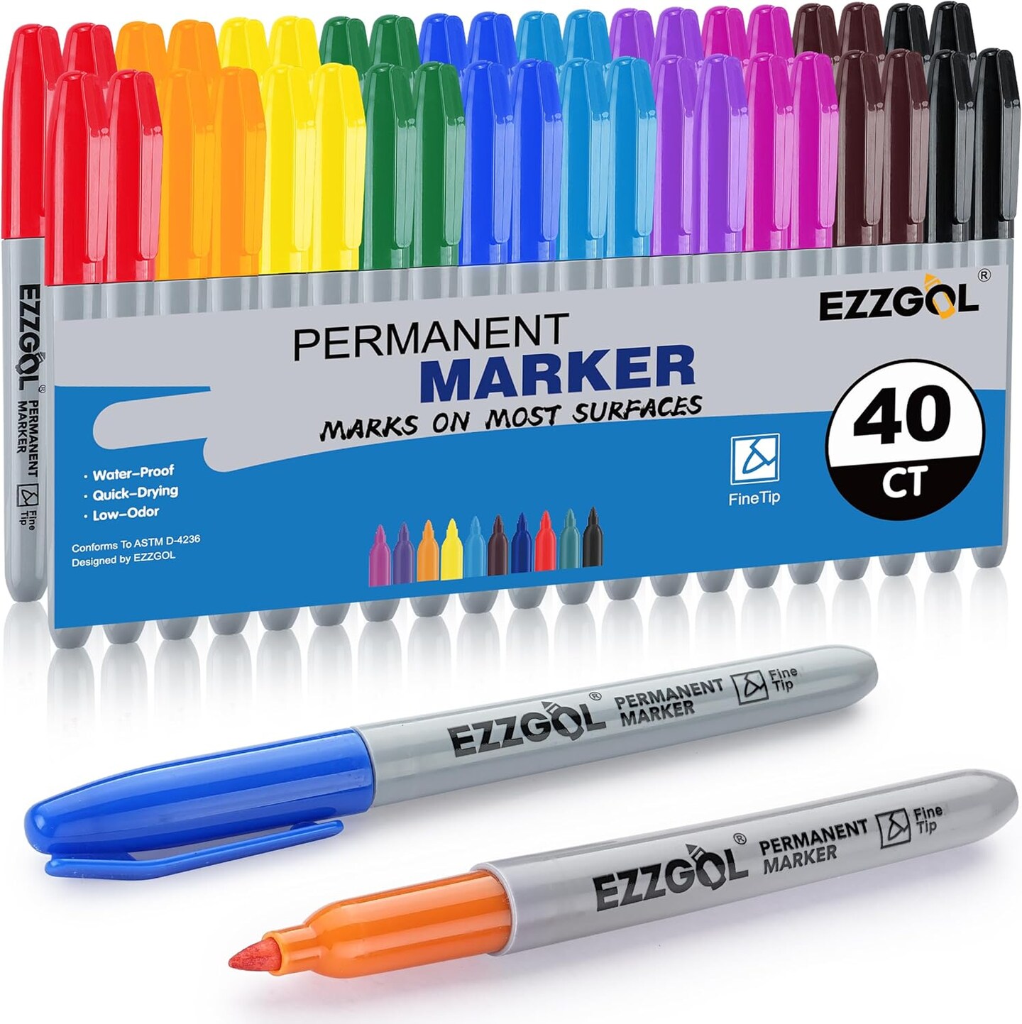 40 Pack 10 Colors Fine Tip Permanent Markers, Each Color With 4 Pack ...