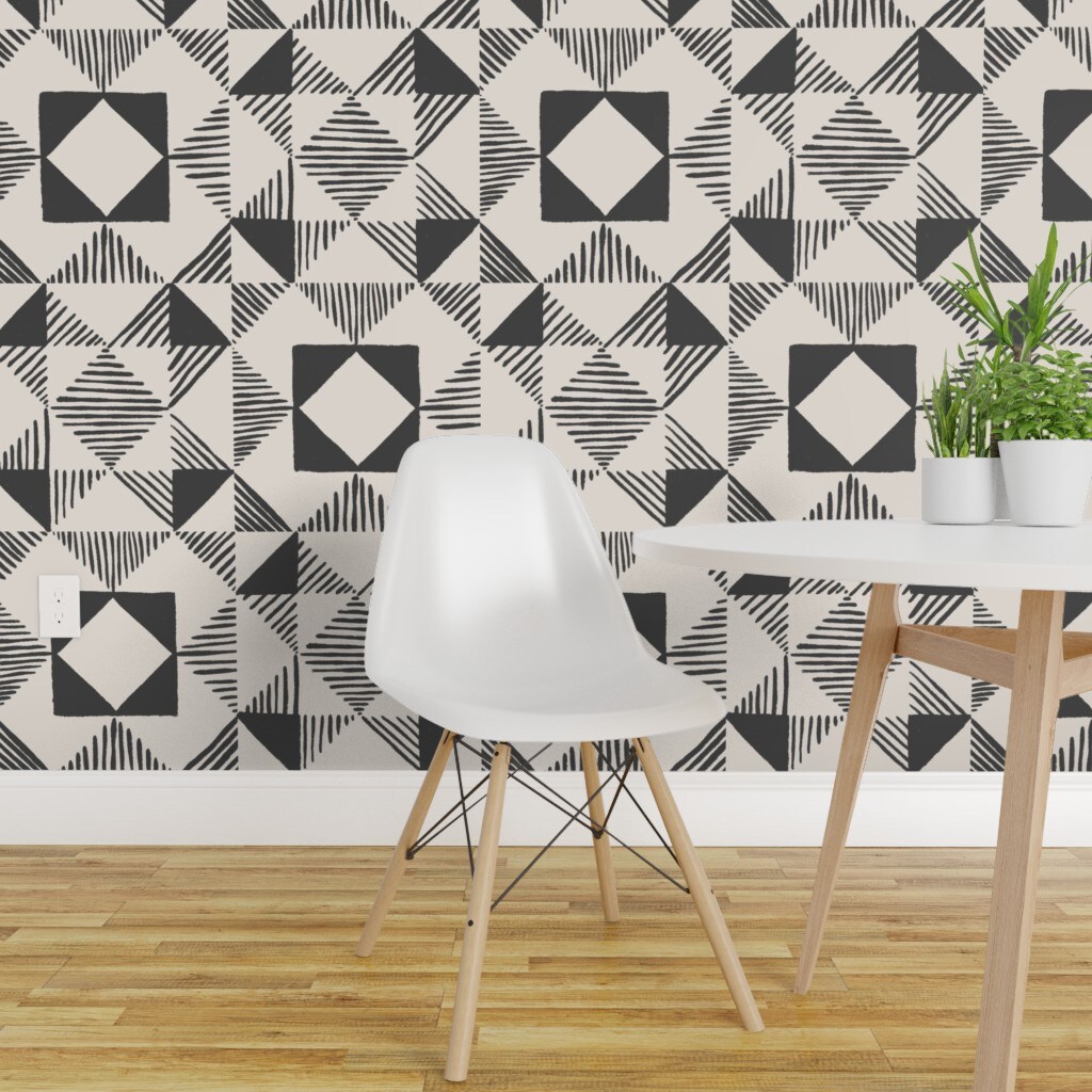 Peel & Stick Wallpaper 2FT Wide Patchwork Hand Drawn Lines Geometric ...