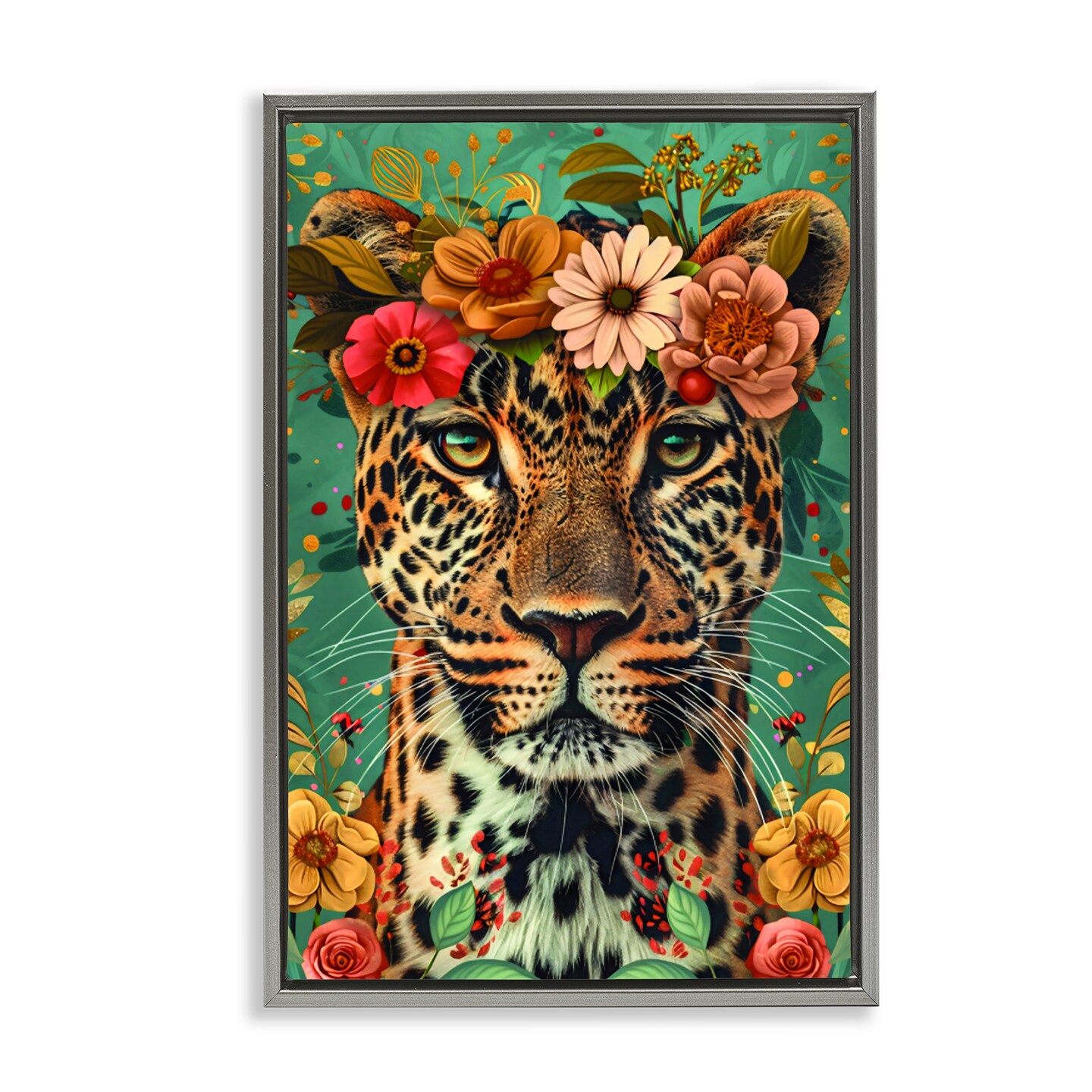 Stupell Industries Floral Crowned Cheetah Floating Frame By LSR Design ...