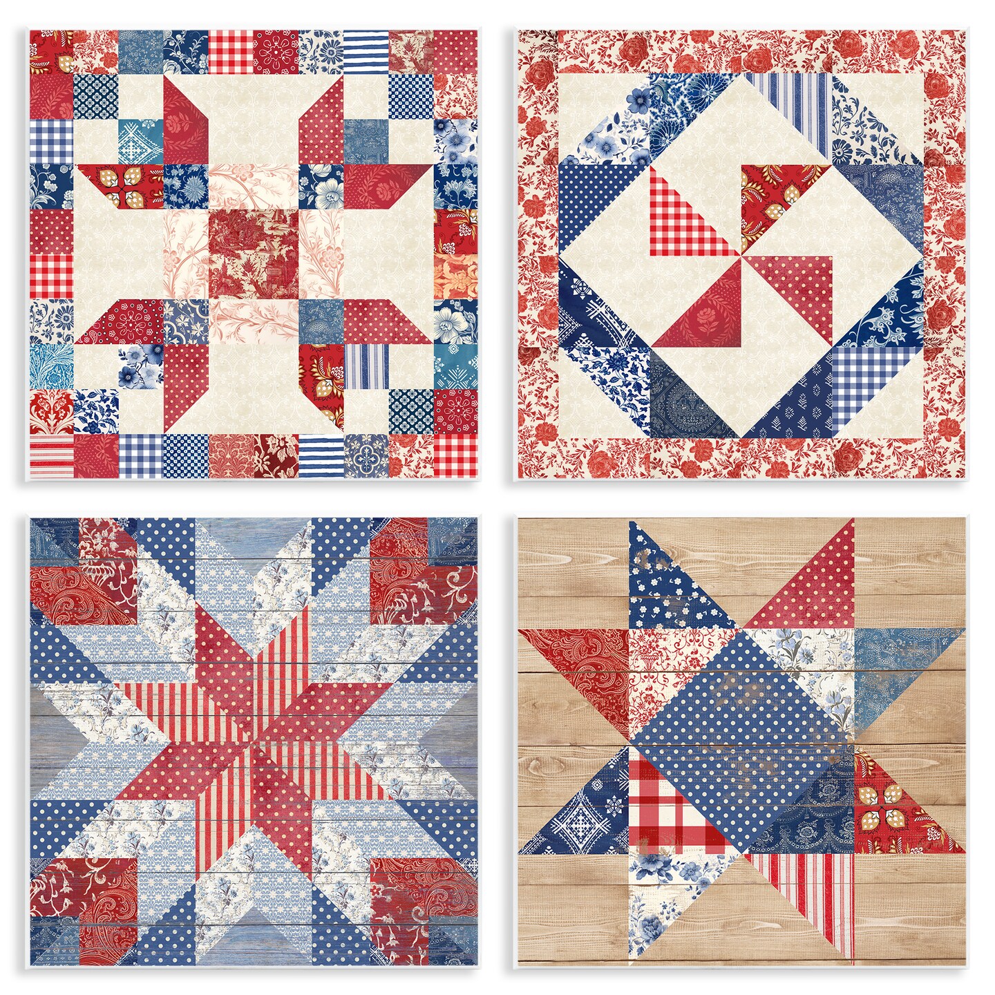 Stupell Industries Classic Patriotic Quilt Patterns 4pc Wall Plaque Set ...