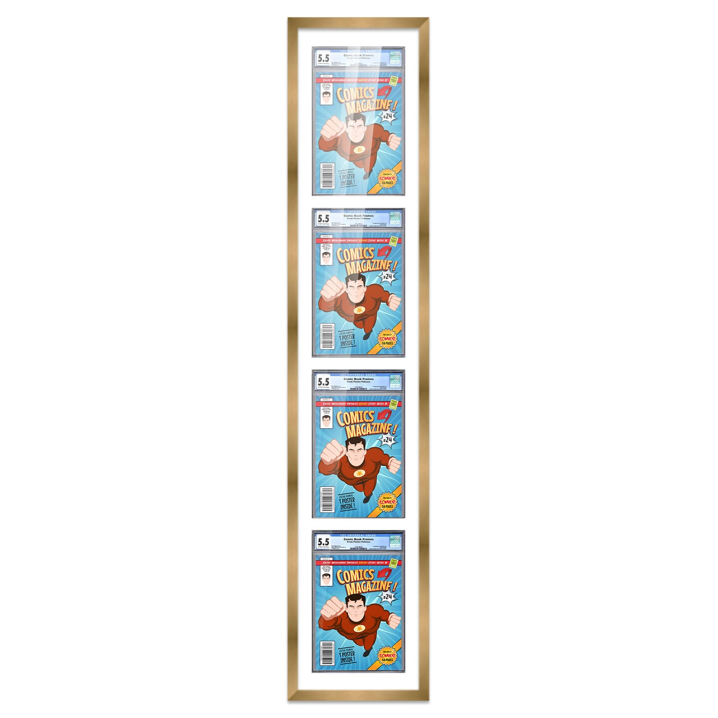Comic Book Frame with Mat for 4 Graded Comics - Bronze Wood Comic Frame ...
