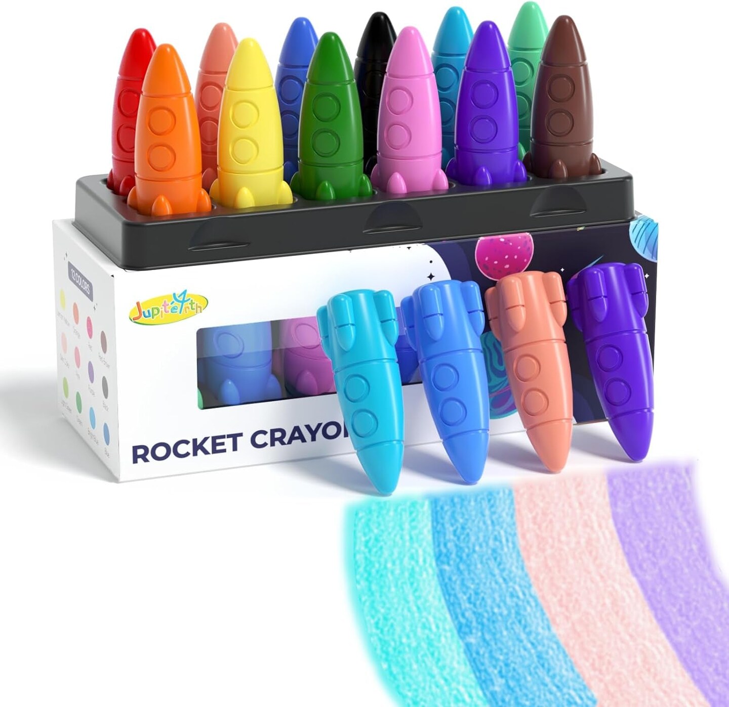 12 Rocket Crayons, Non Toxic Washable Toddler Crayons, Rocket Crayons ...