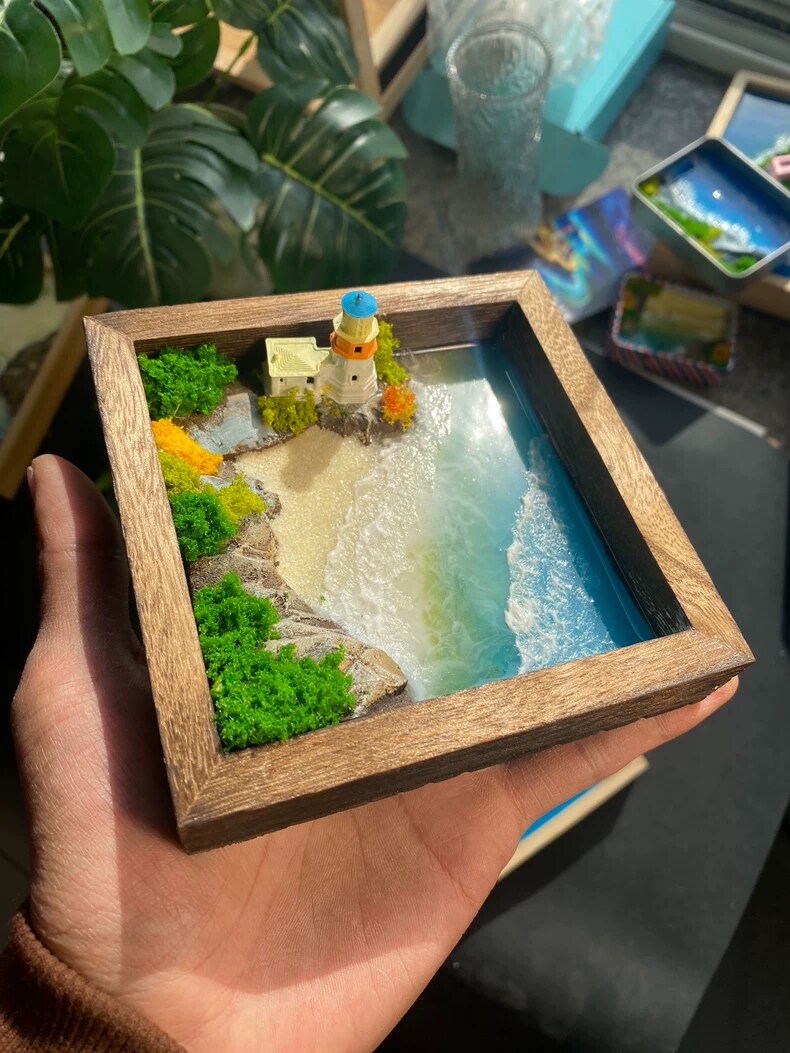 Wooden Box Miniatures Resin Art, Ocean Miniature Art, Seascape diorama, Miniature Landscape ...