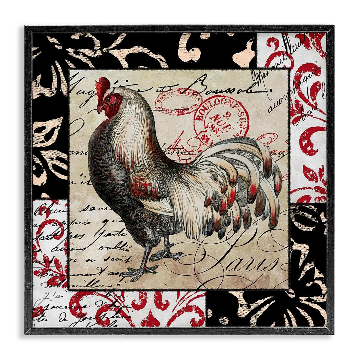 Stupell Industries Hen with Vintage Cursive Framed Giclee Wall Art ...