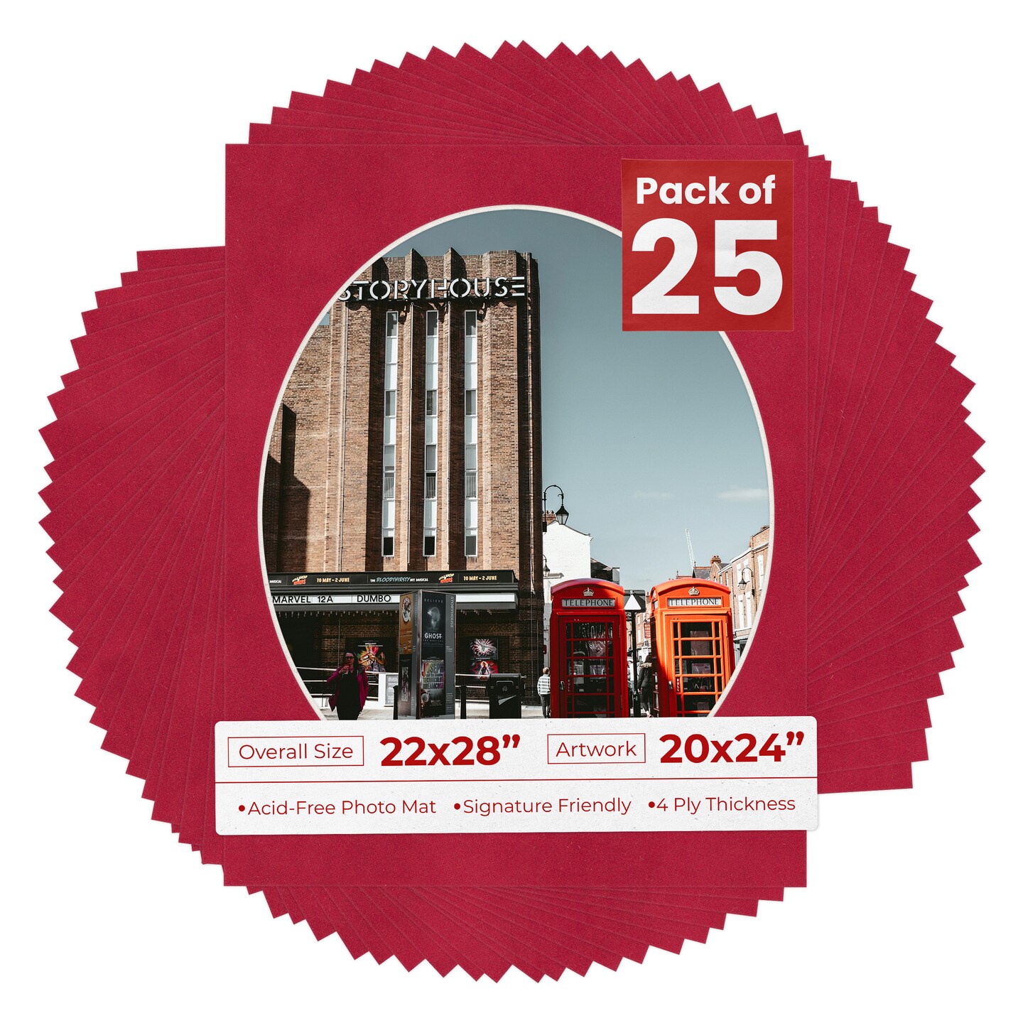 Red Suede Mat Board for 22x28 Frames - Oval Opening for 20x24 Photos ...