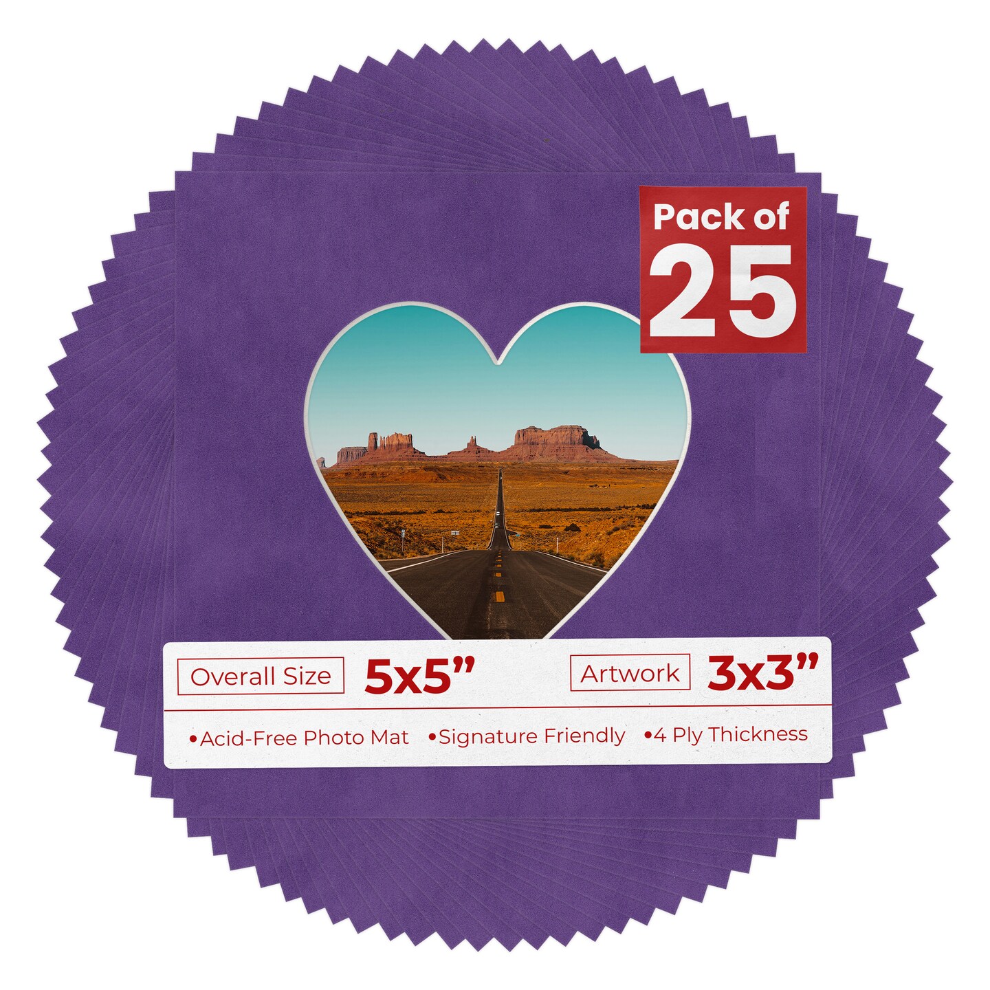 Purple Suede Mat Board for 5x5 Inch Frames - Heart Opening for 3x3 ...