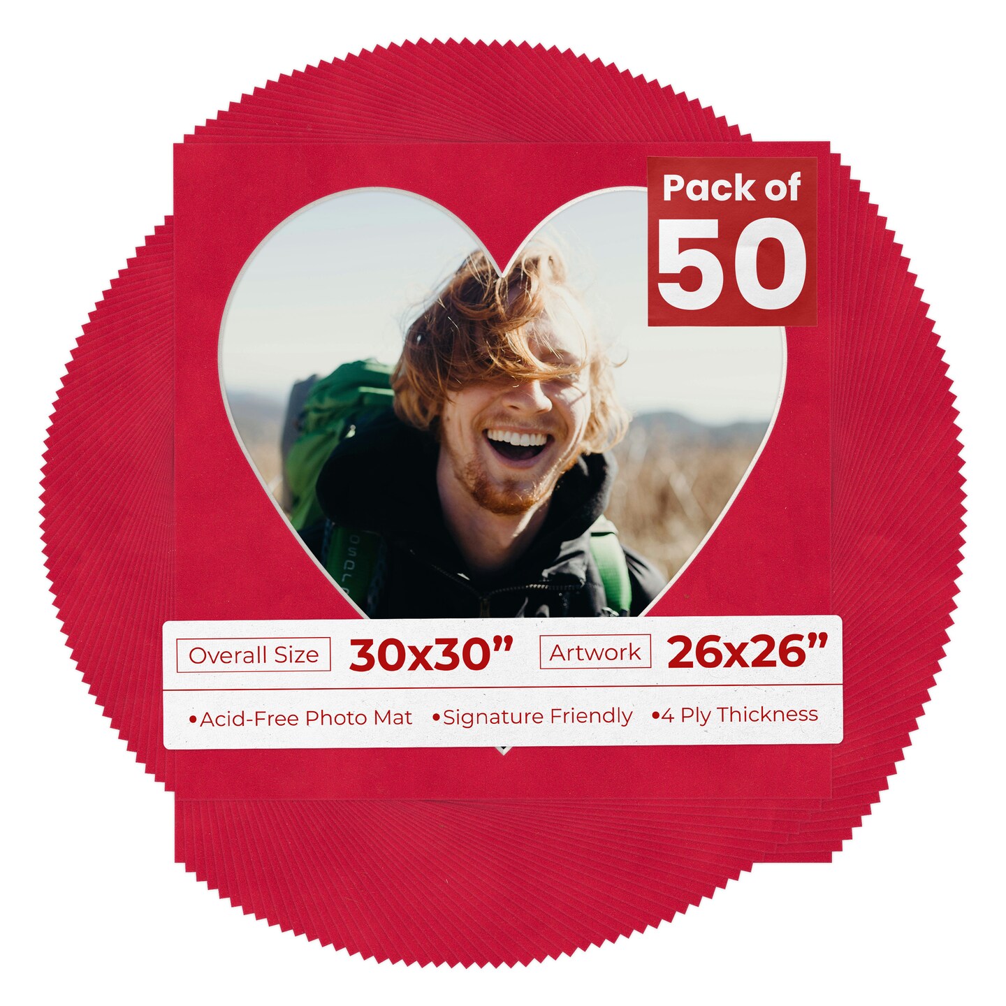 Cherry Red Suede Mat Board for 30x30 Frames - Heart Opening for 26x26 ...