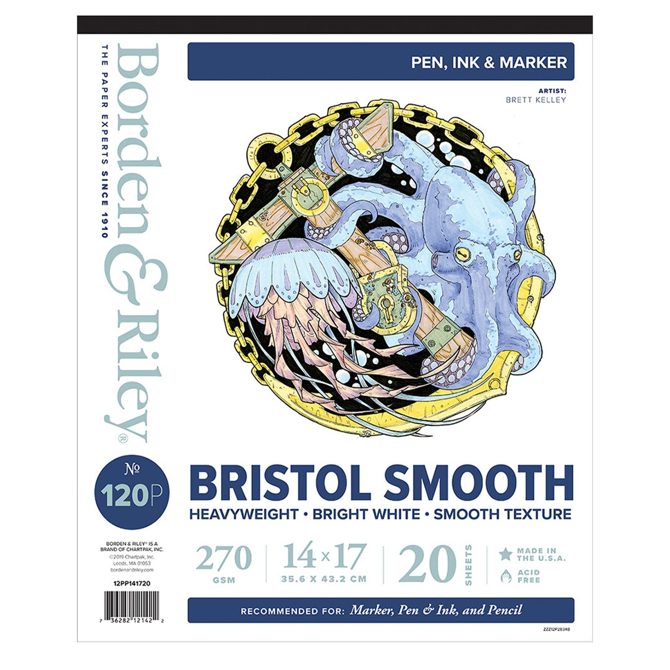 Borden & Riley #120P Bristol Smooth Paper Pad, 270 GSM/157 lb., 20 ...
