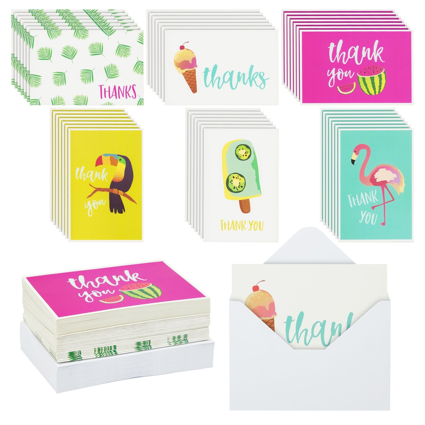 48 Pack Blank Summer Thank You Cards with Envelopes for Pool Parties, 6 ...