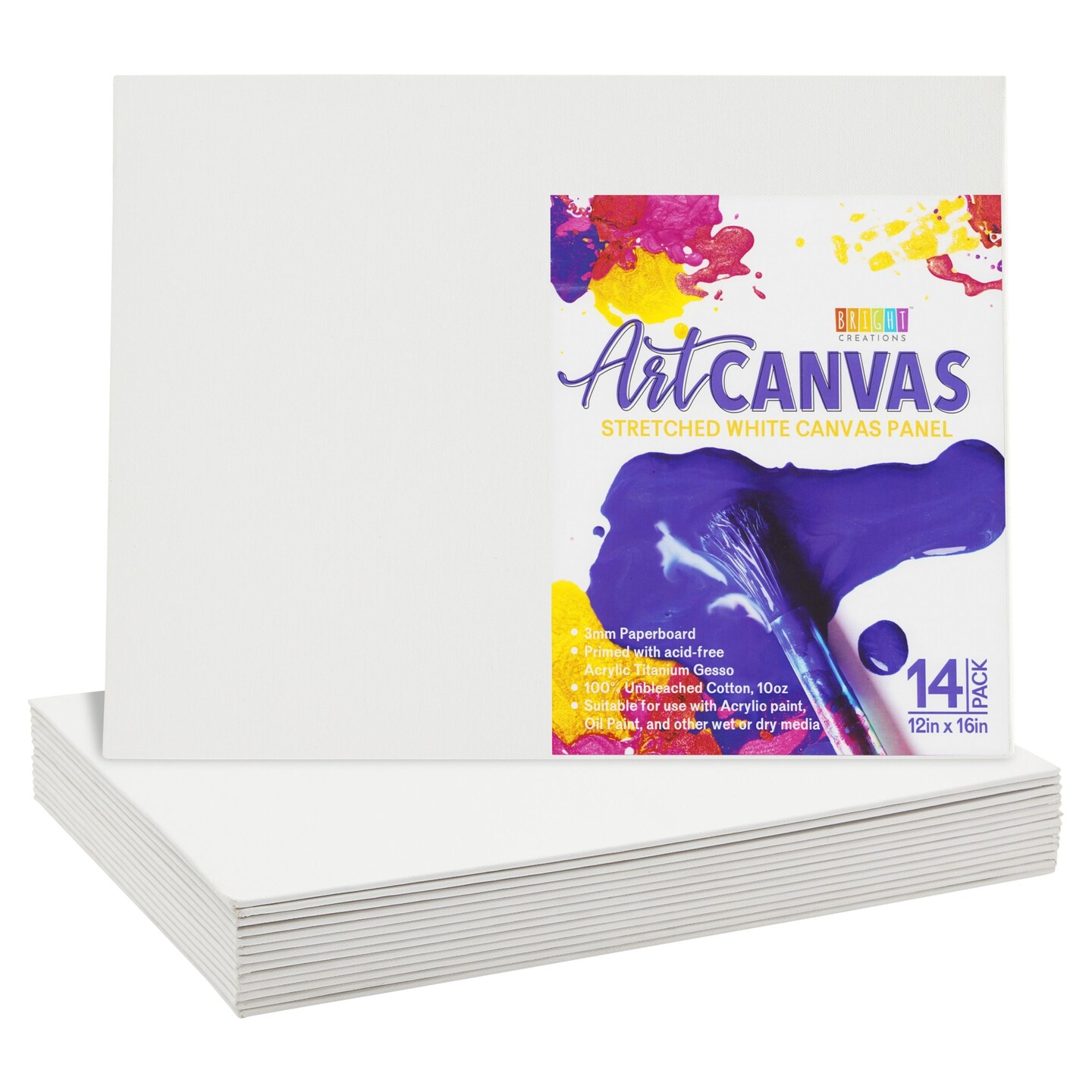 14-Pack Art Canvas, 12x16-Inch Stretched White Canvas Panel, 3mm Thick ...