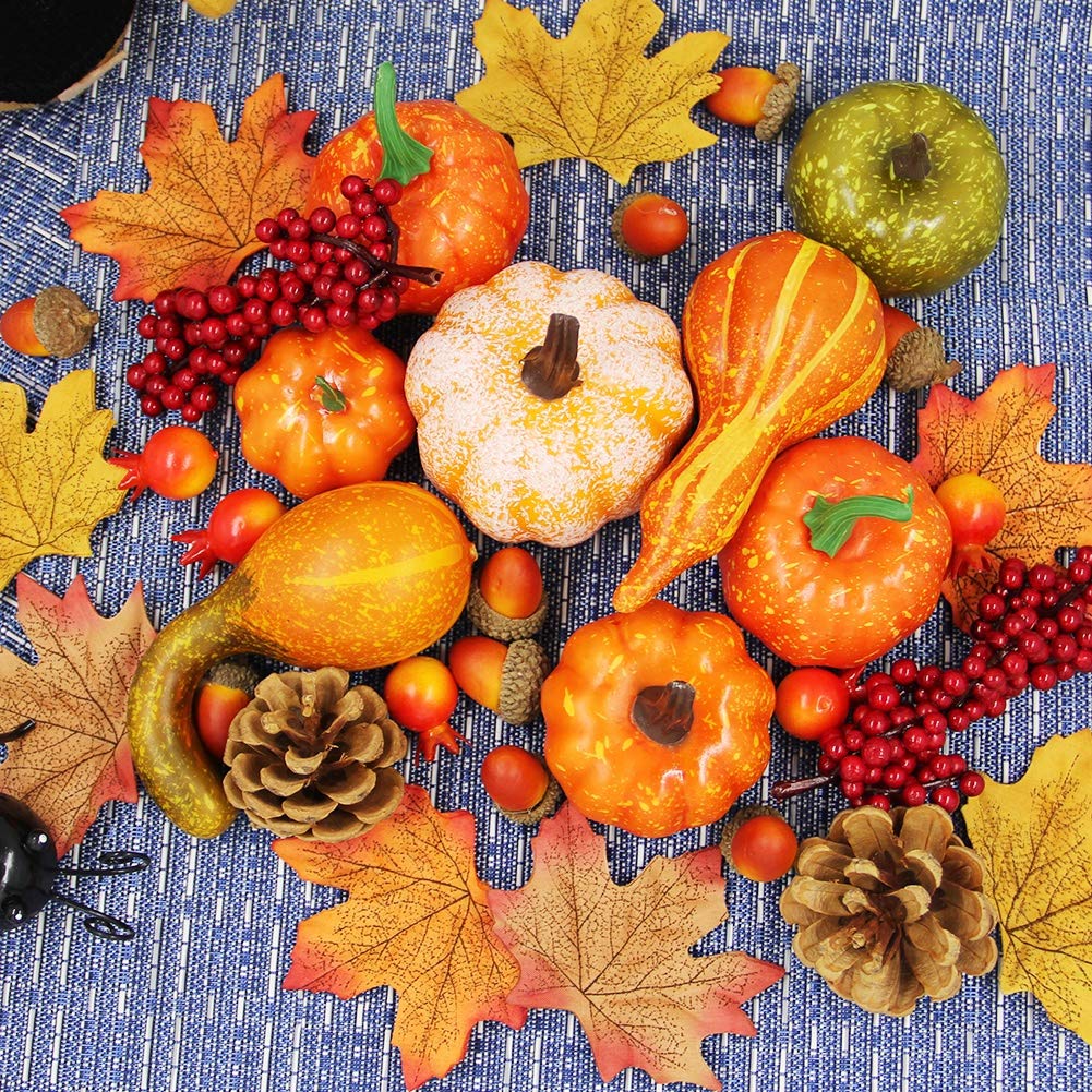Thanksgiving Harvest Mini Artificial Pumpkins, 30 Maple Leaves 10 ...