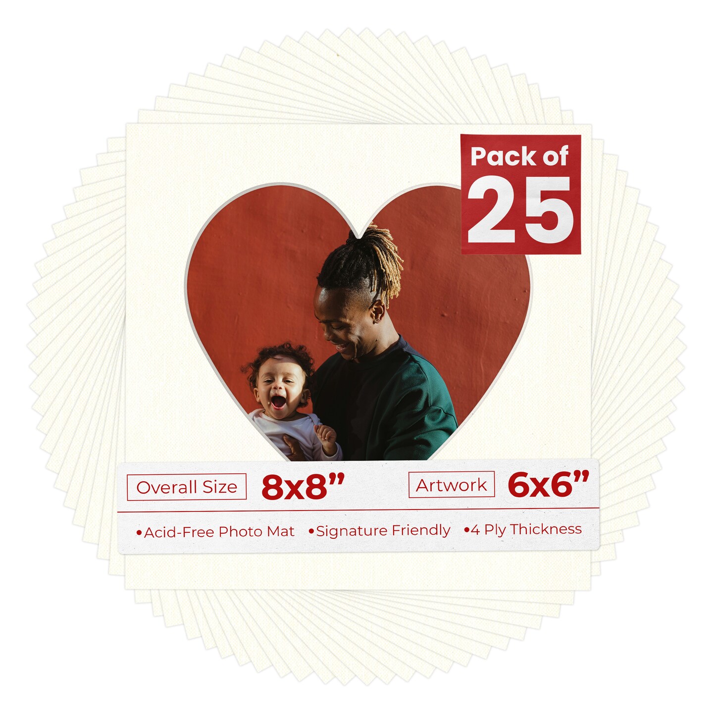 Beige Canvas Mat Board for 8x8 Frames - Heart Opening for 6x6 Photos ...