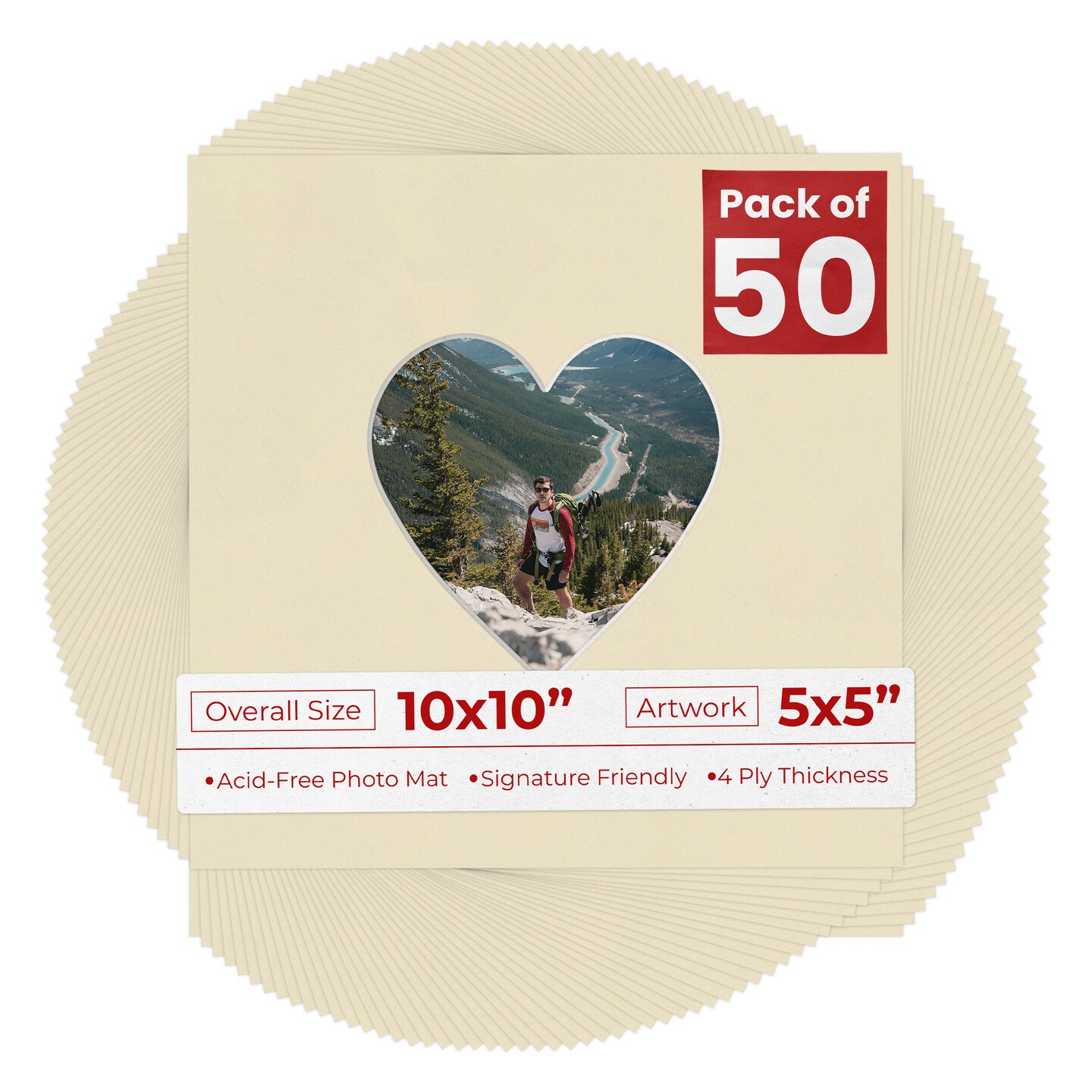 Plume Beige Mat Board for 10x10 Frames - Heart Opening for 5x5 Photos ...