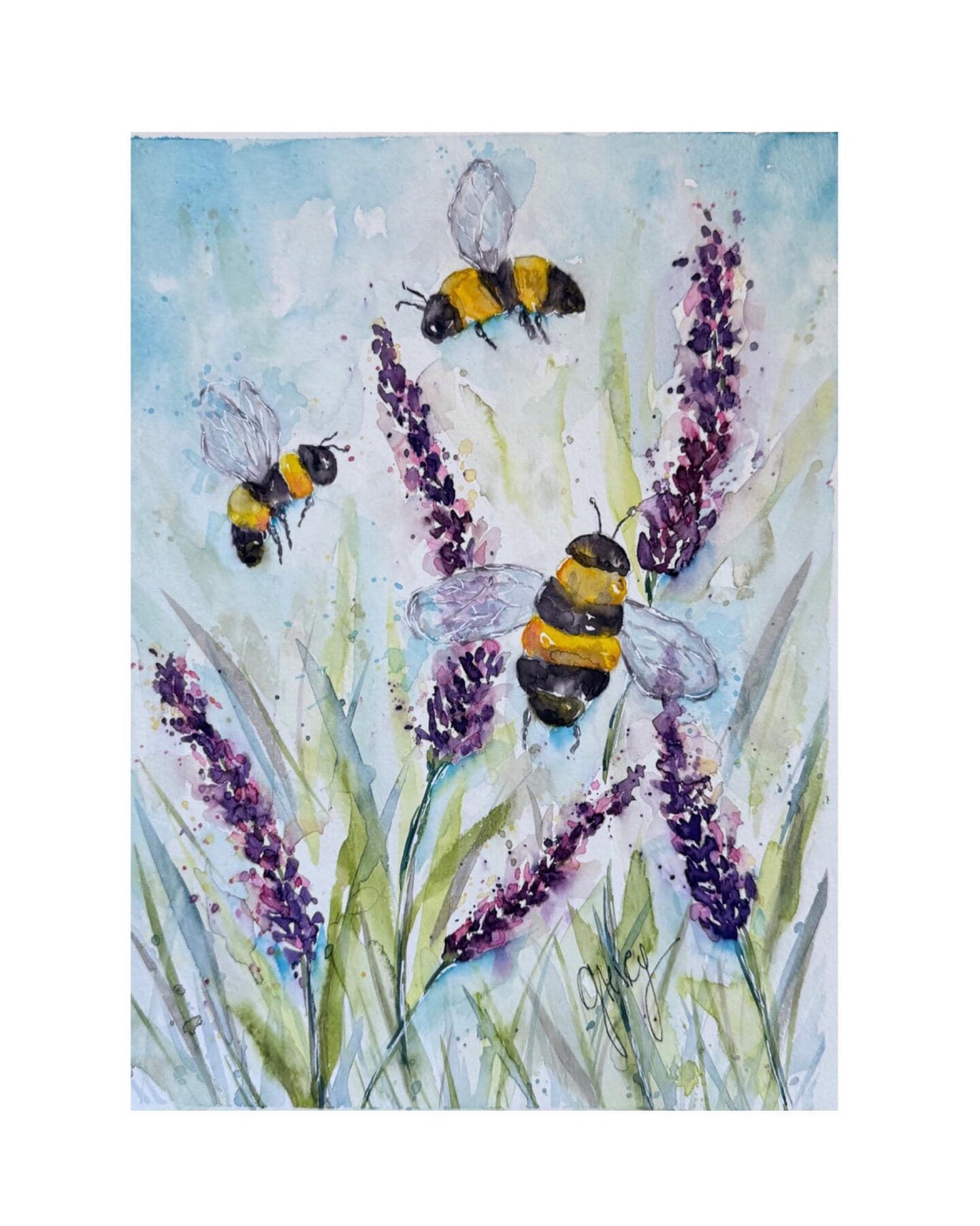 Bees Watercolor Painting, Bees and Lavender - Bees and flowers Original ...