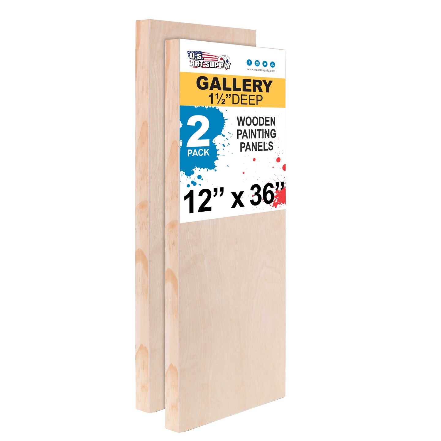 Unfinished Cradled Wood Panels for Painting, 2 Pack of 12x36 inch ...