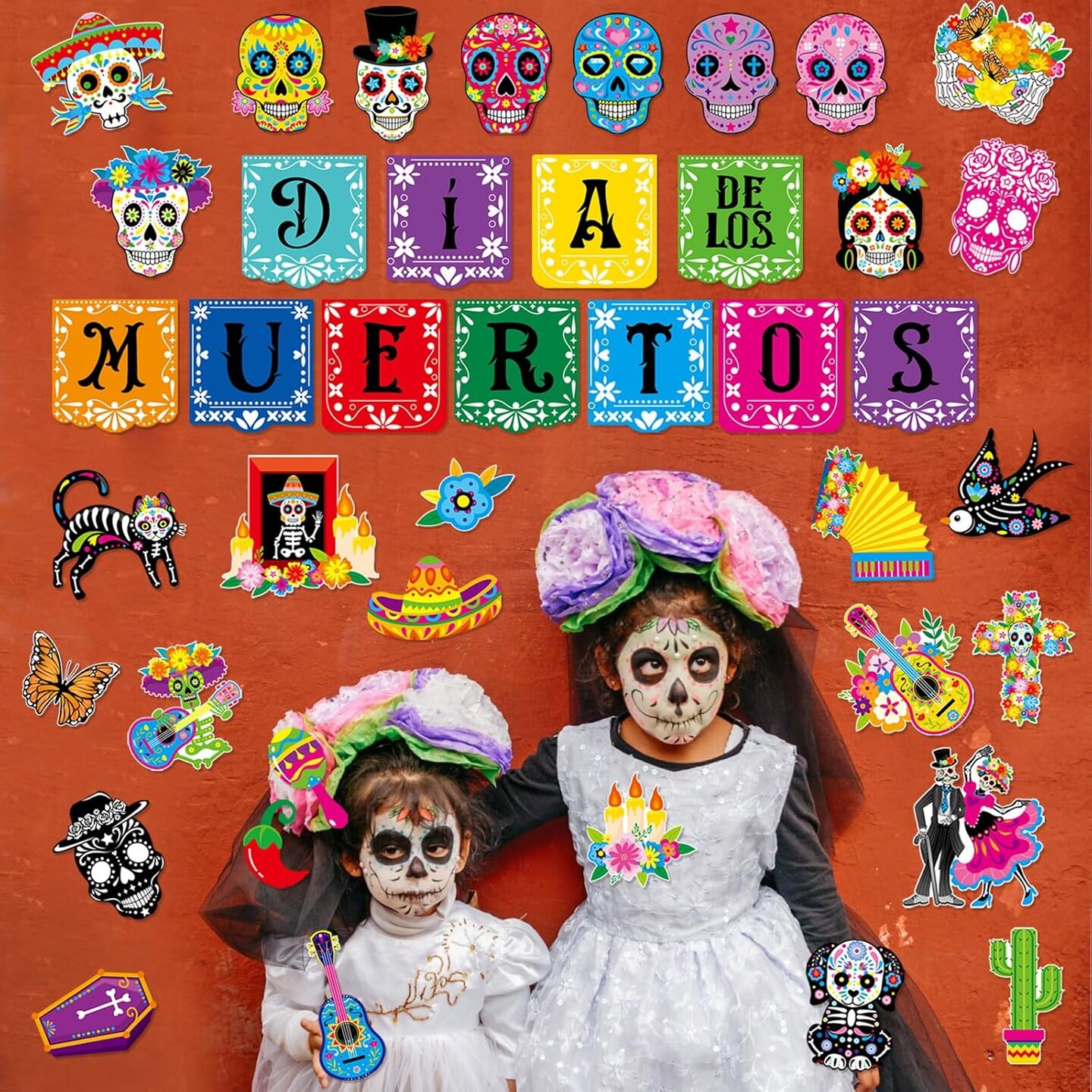 41pcs Dia De Los Muertos Bulletin Board Set Day of The Dead Sugar Skull ...