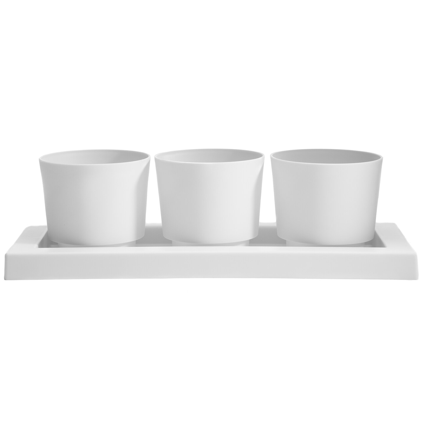 Trio Flight Casper White Planter Set W/ 3 Planters & Rectangle Saucer ...