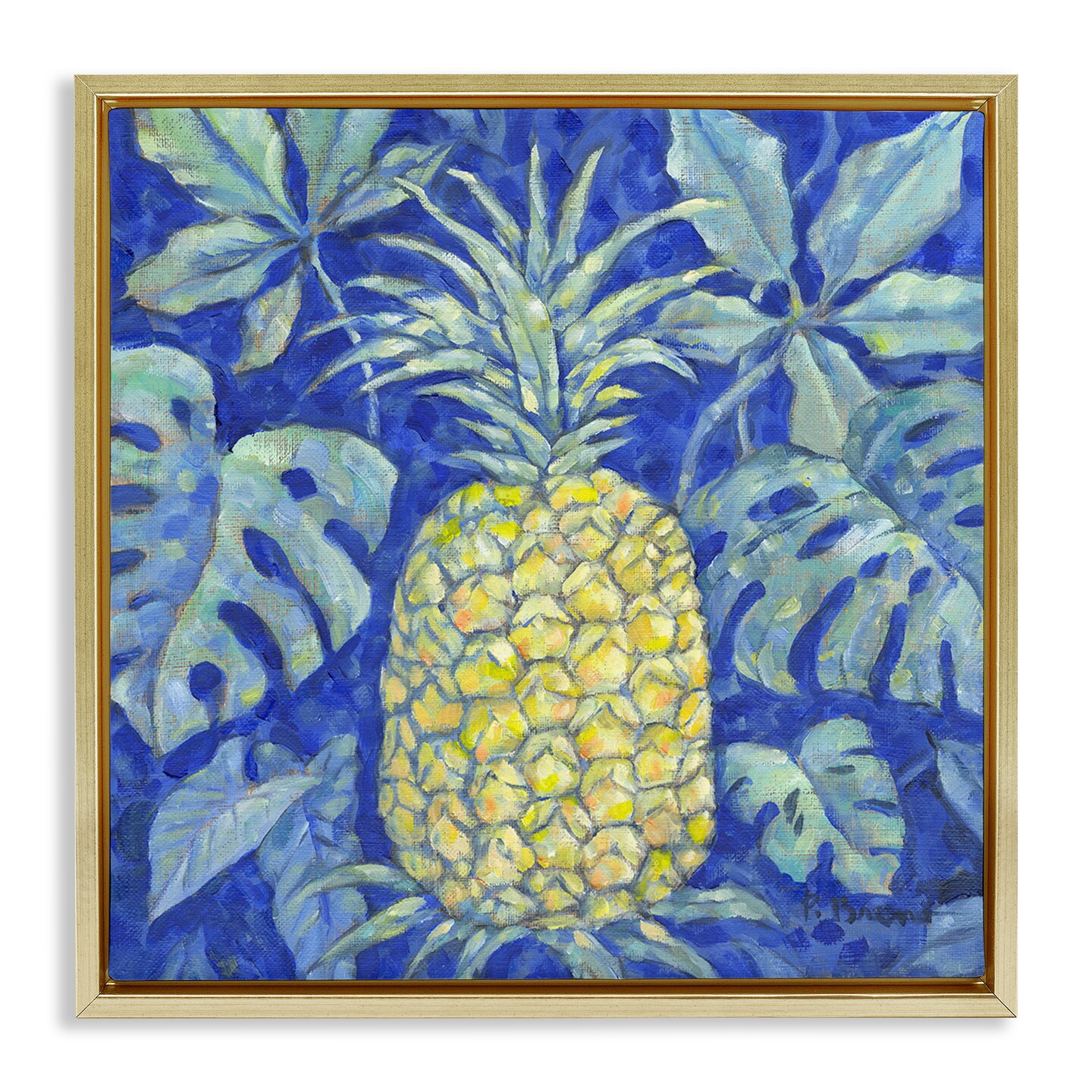 Stupell Industries Tropical Pineapple on Blue Floating Frame Design by ...