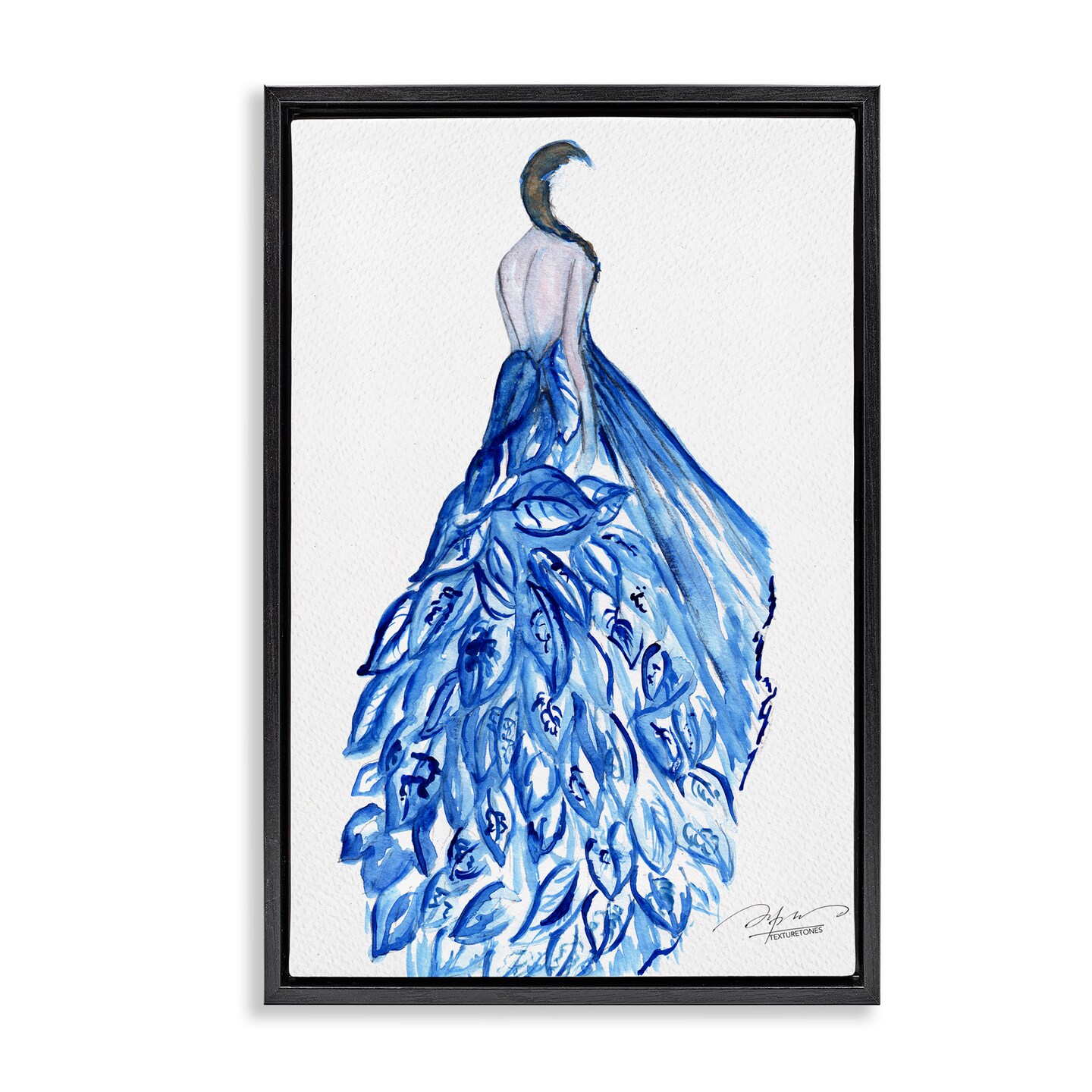 Stupell Industries Chic Blue Fluttering Dress Floating Frame By ...