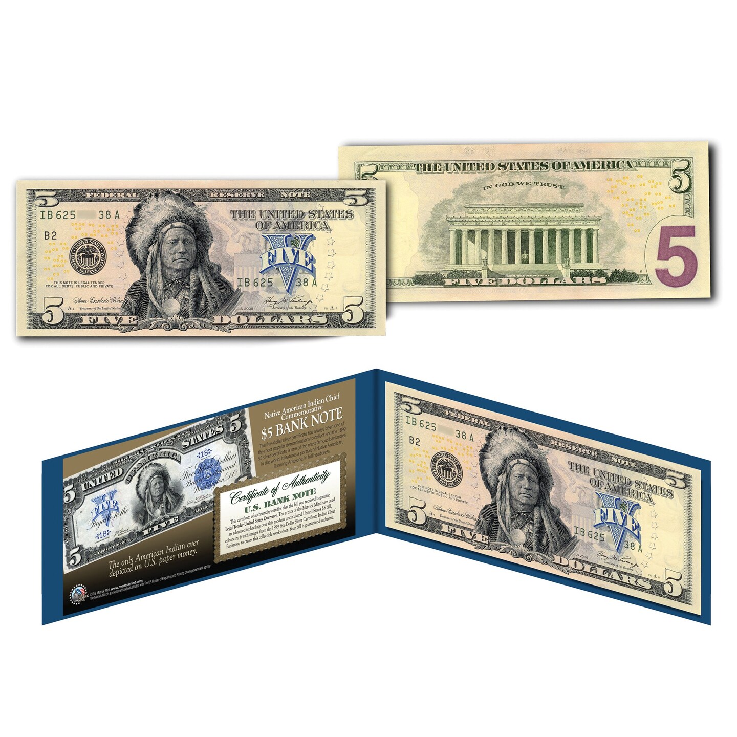 Collections Etc Collectible Native American Chief 5 Dollar Banknote ...