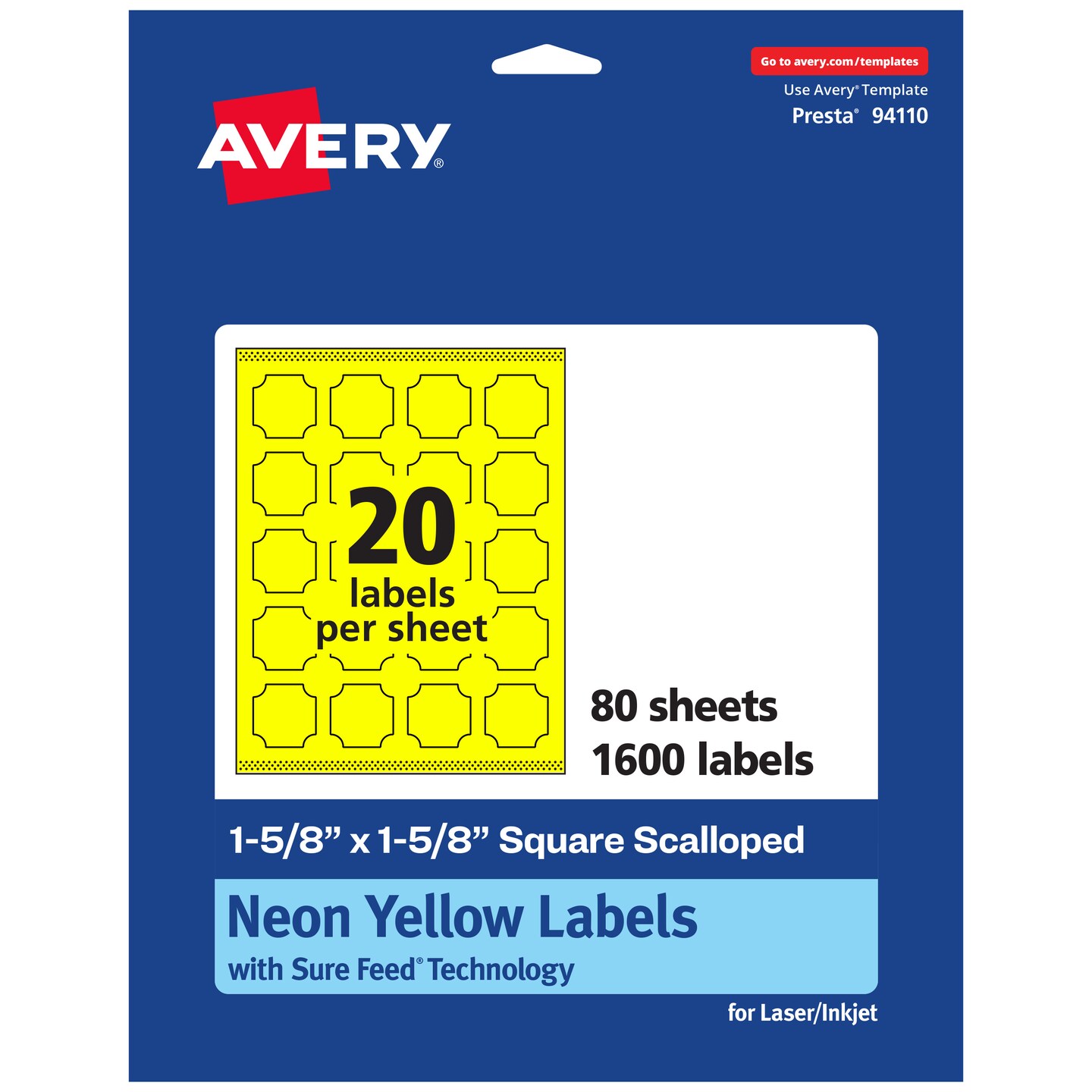 Avery Neon Yellow Paper Labels, 1-5/8" x 1-5/8" Square Scalloped | Michaels