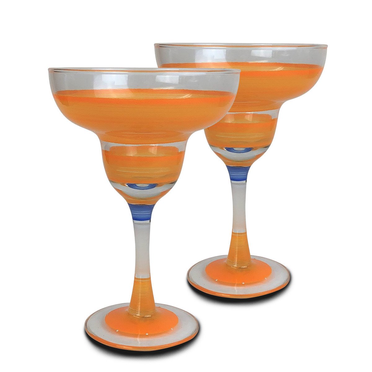 Hand Painted Glassware Cape Cod Cottage Stripe Orange Margarita Set Of ...