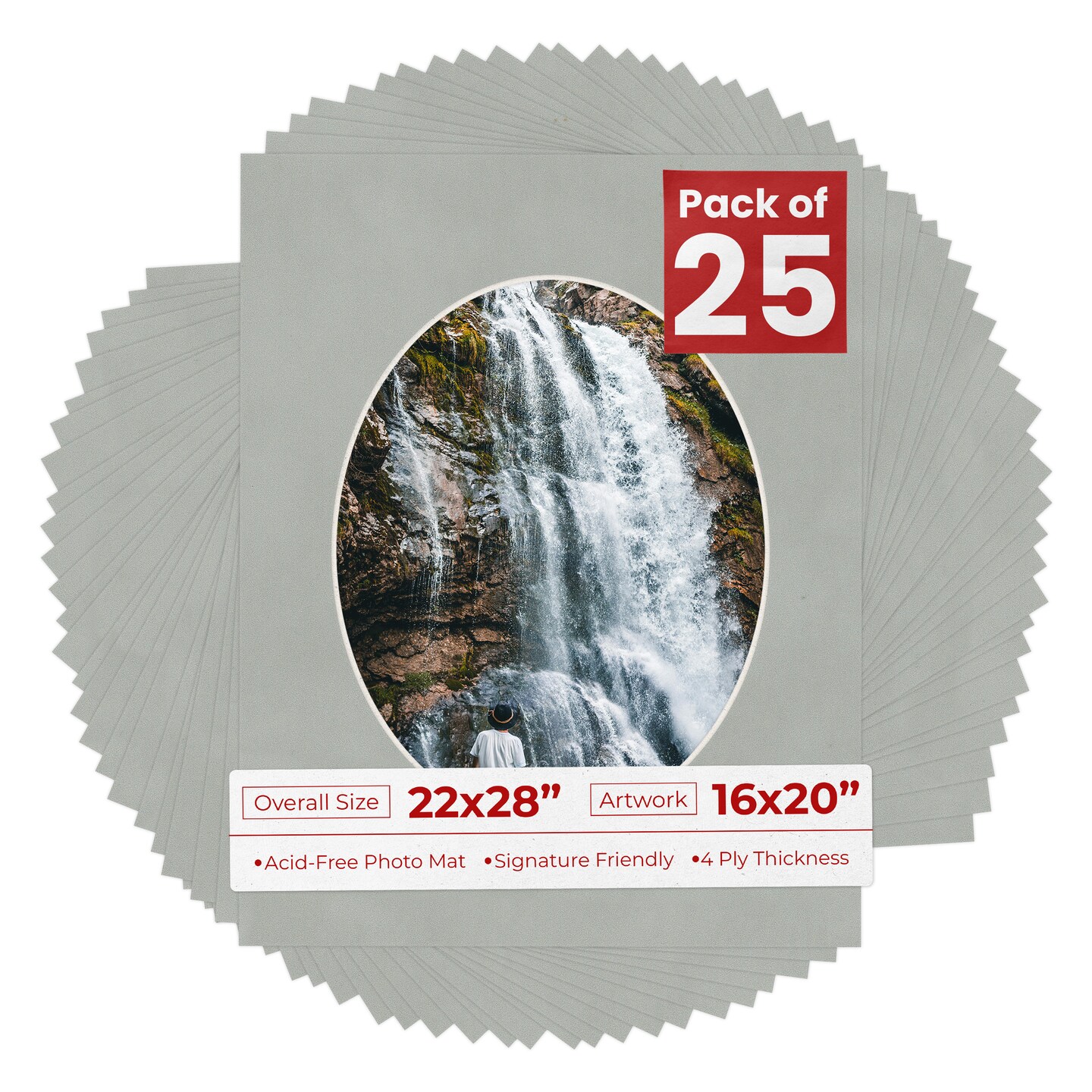 Light Grey Suede Mat Board for 22x28 Frames - Oval Opening for 16x20 ...