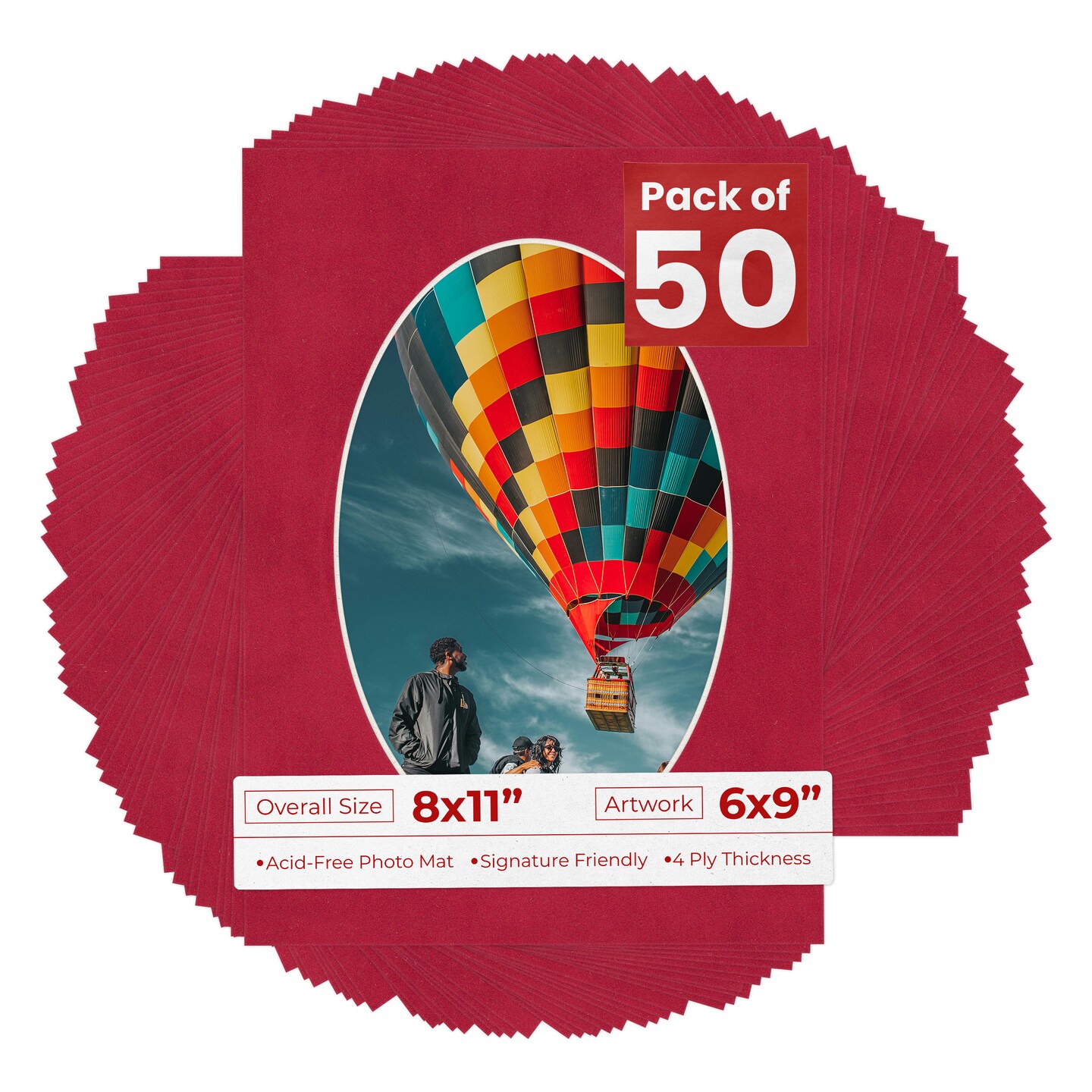 Red Suede Mat Board for 8x11 Frames - Oval Opening for 6x9 Photos ...