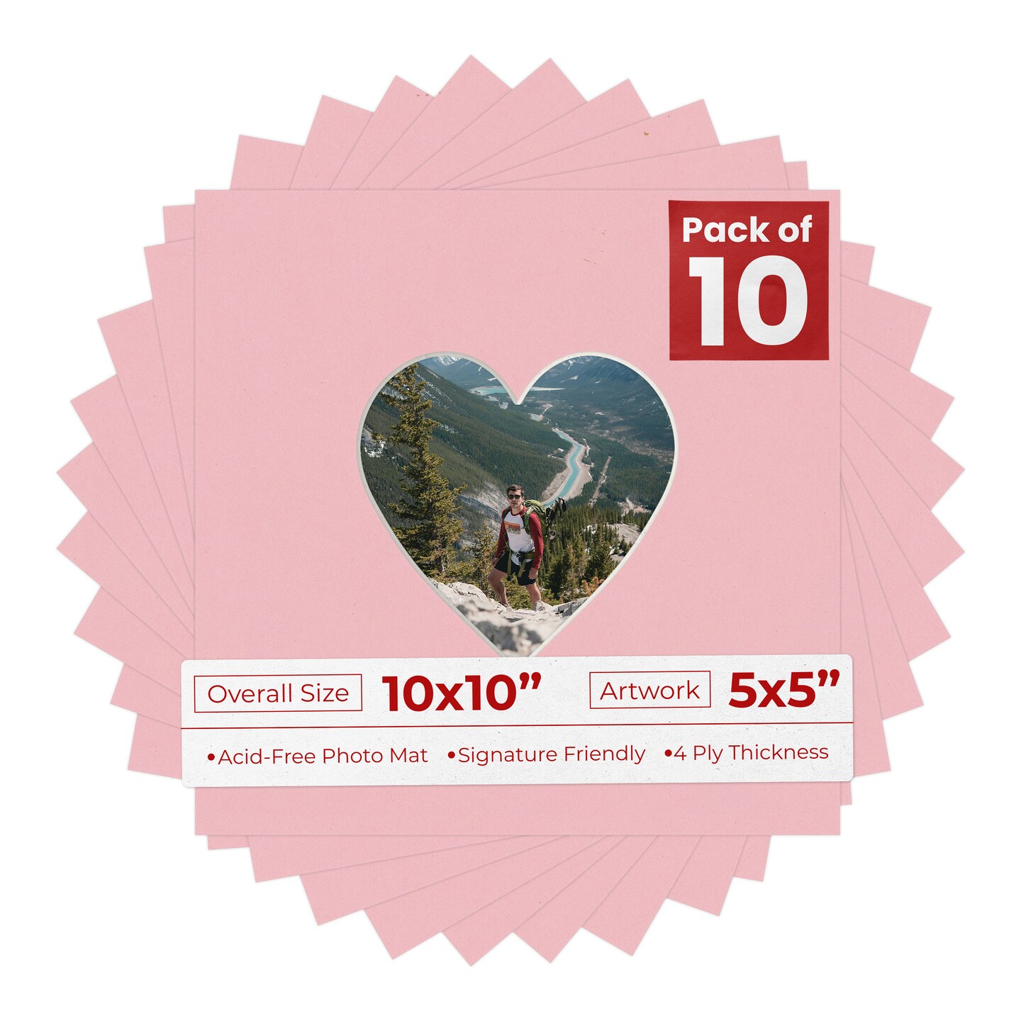 Soft Pink Mat Board for 10x10 Frames - Heart Opening for 5x5 Photos ...