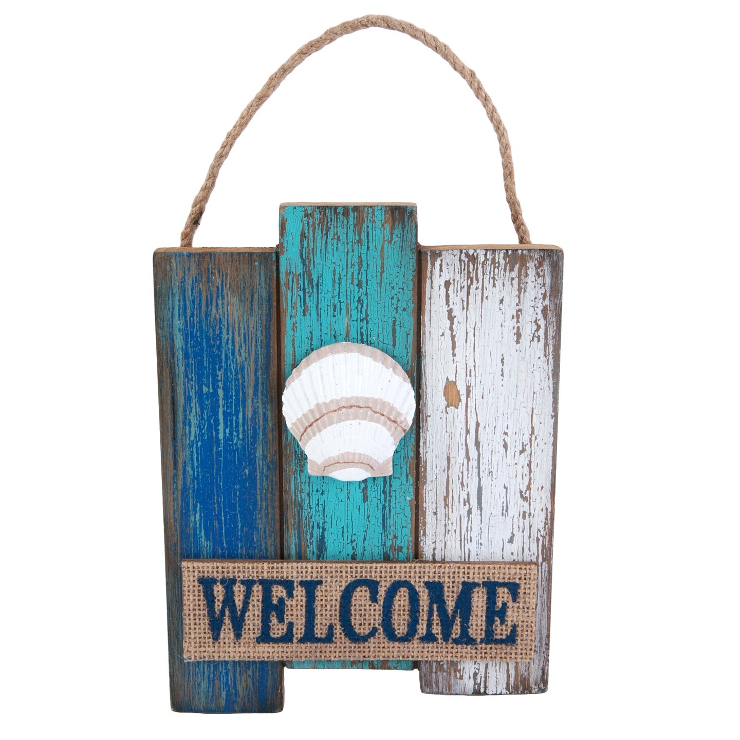 Welcome Sign With Shell/Burlap 6 x 8 x 0.5 Inches. | Michaels
