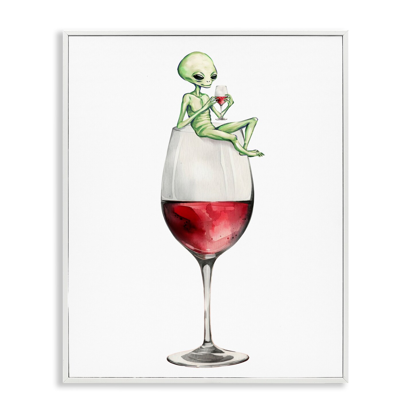Stupell Industries Alien Perched on Wine Glass Framed Giclee Design by ...
