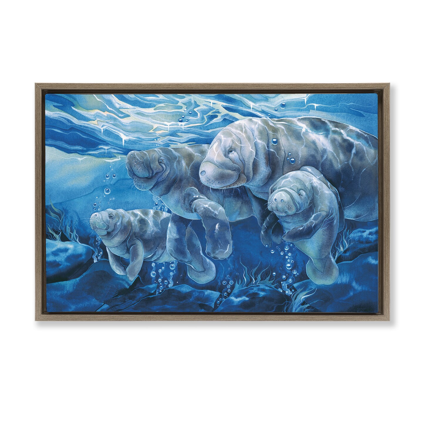 Stupell Industries Underwater Manatee Family Floating Frame Design by ...