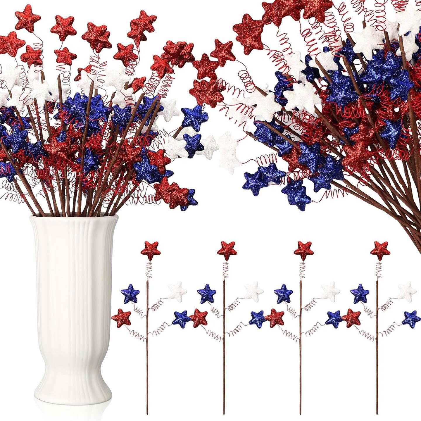 20 Pcs Labor Day Patriotic Artificial Star Stem Picks Centerpiece ...
