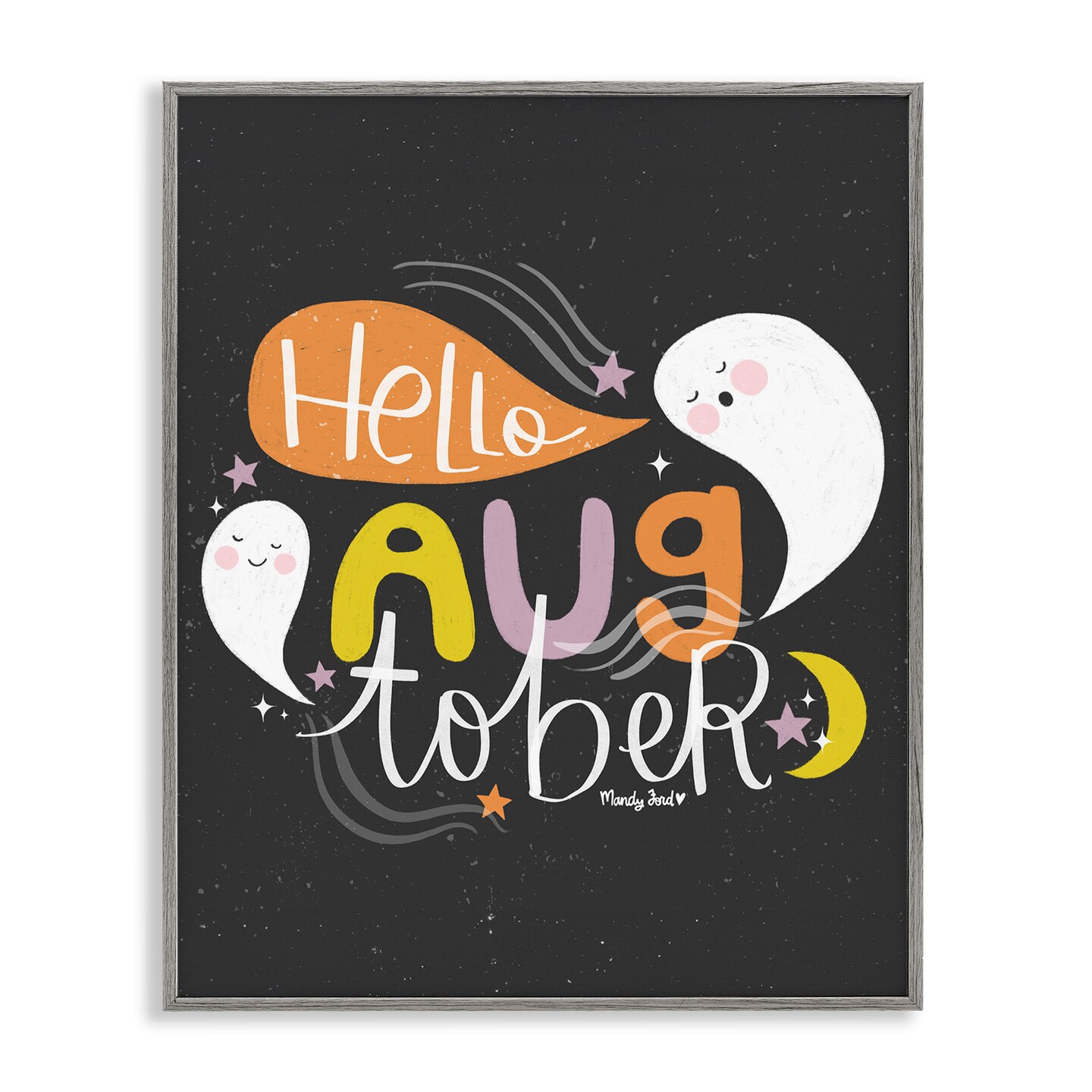Stupell Industries Hello Augtober with Ghosts Framed Giclee Design by ...