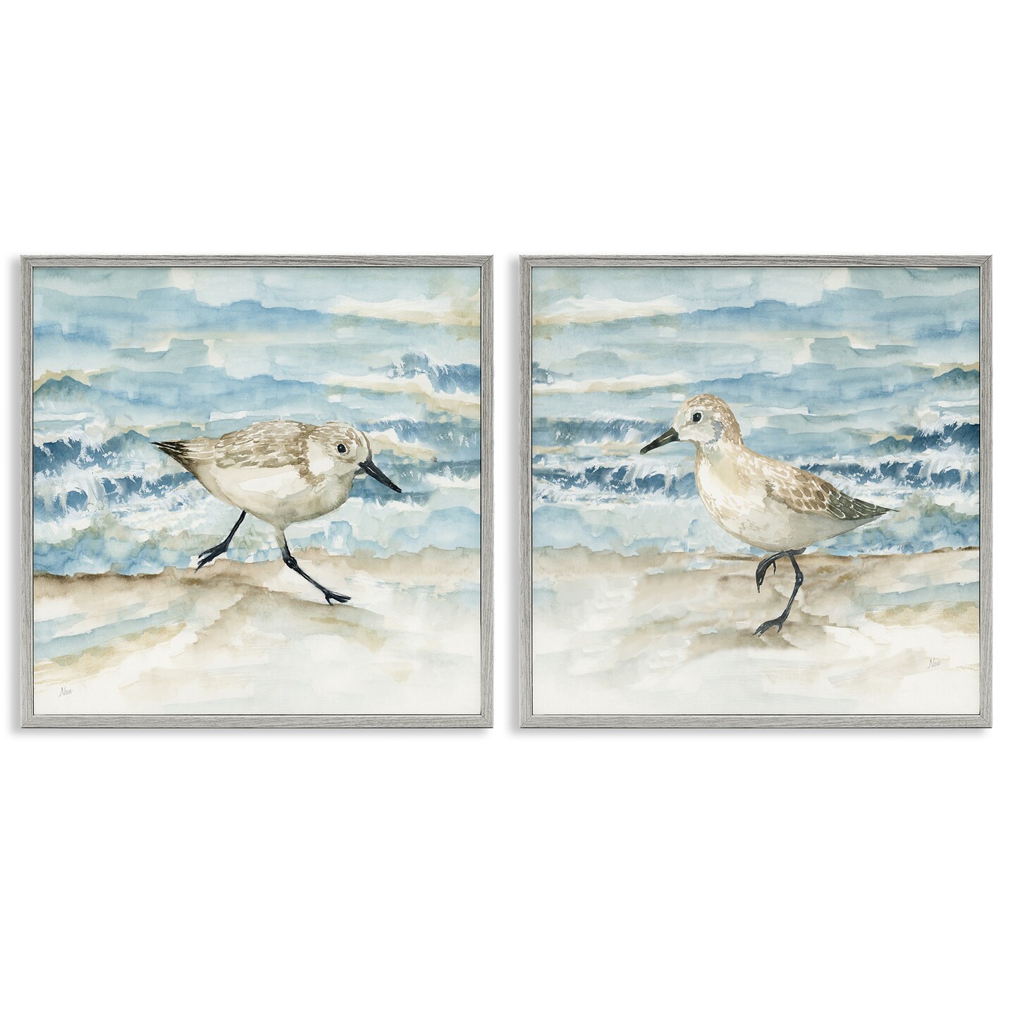 Stupell Industries Sandpipers Treading Beach Shore 2pc Framed Giclee ...