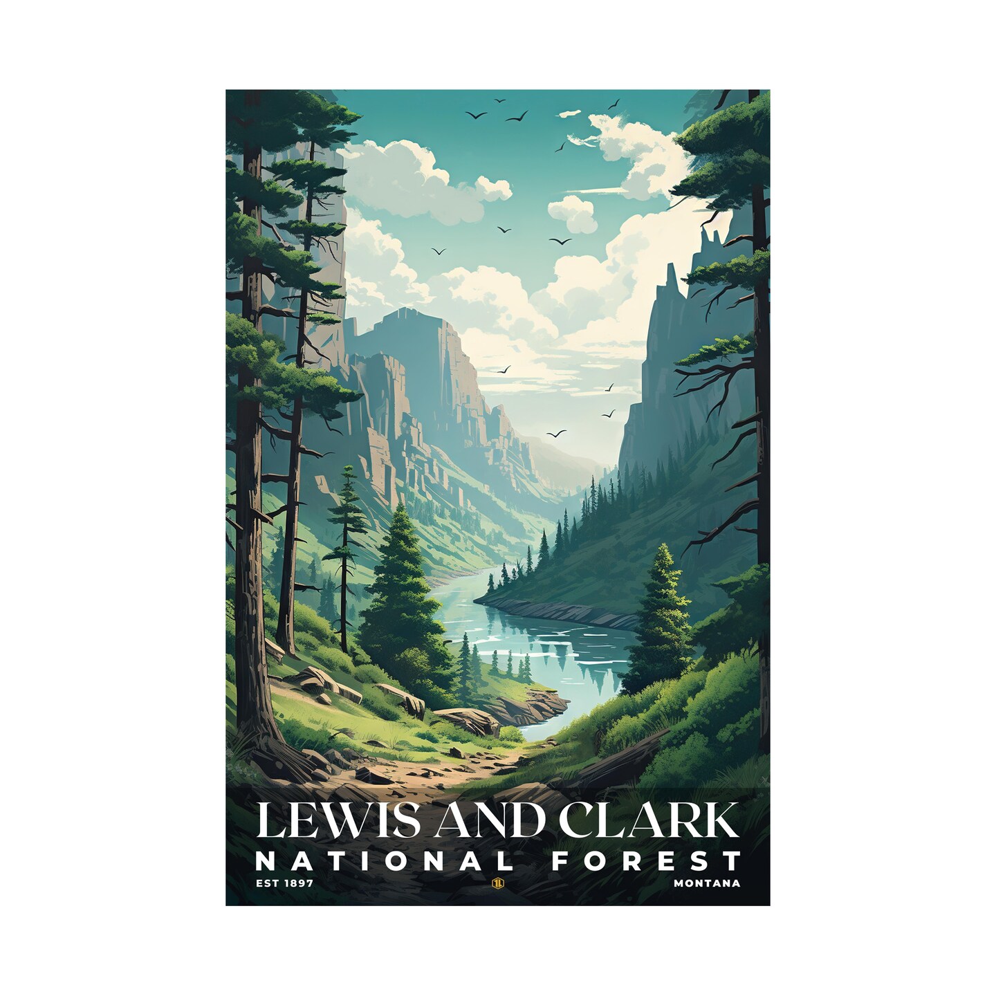 Lewis and Clark National Forest Poster, Travel Art, Office Poster, Home ...