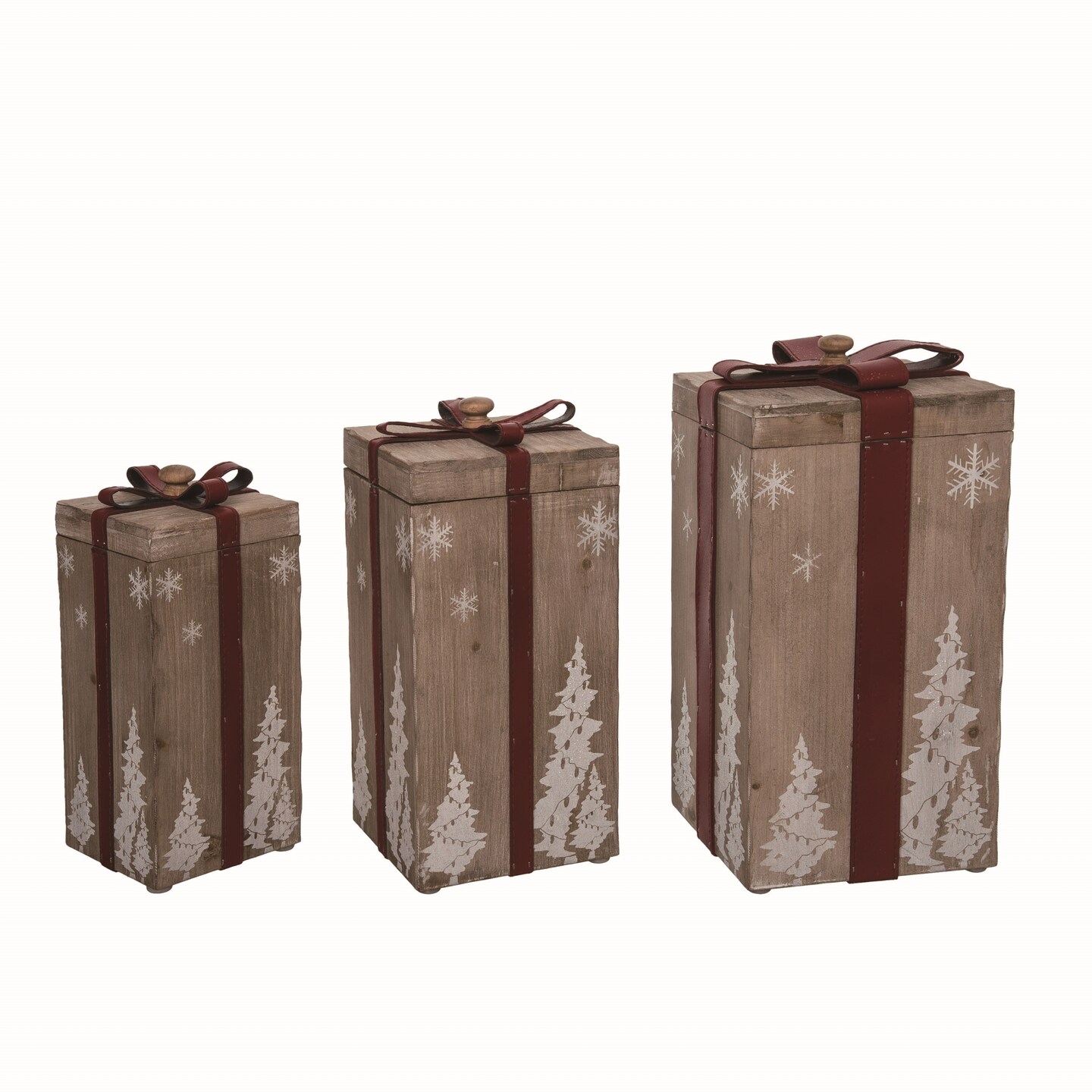 Transpac Wood 16.25 in. Brown Christmas Rustic Present Boxes Set of 3 ...
