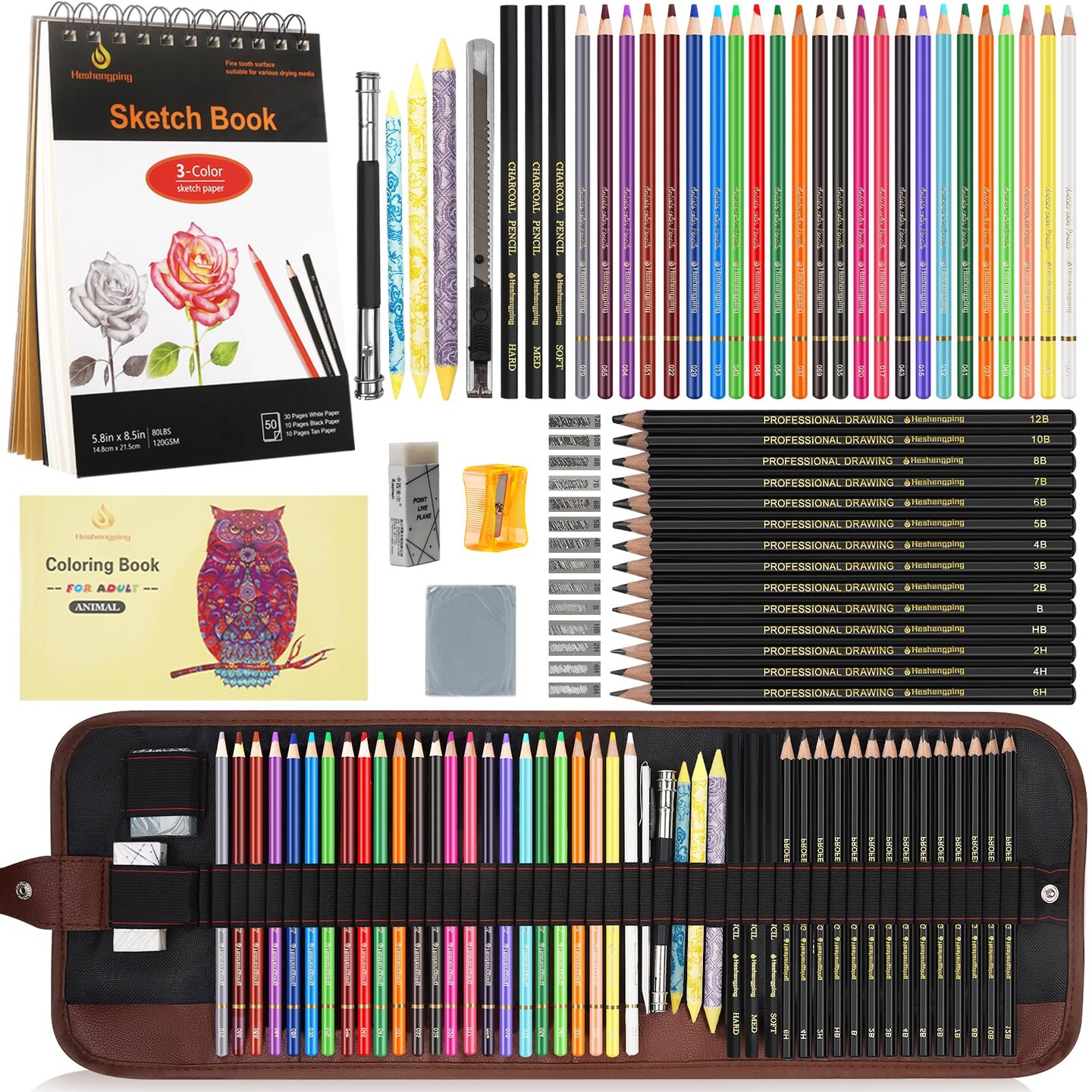 Sketch & Drawing Art Pencil Kit 52 Piece Set, 24 Color Pencil for ...