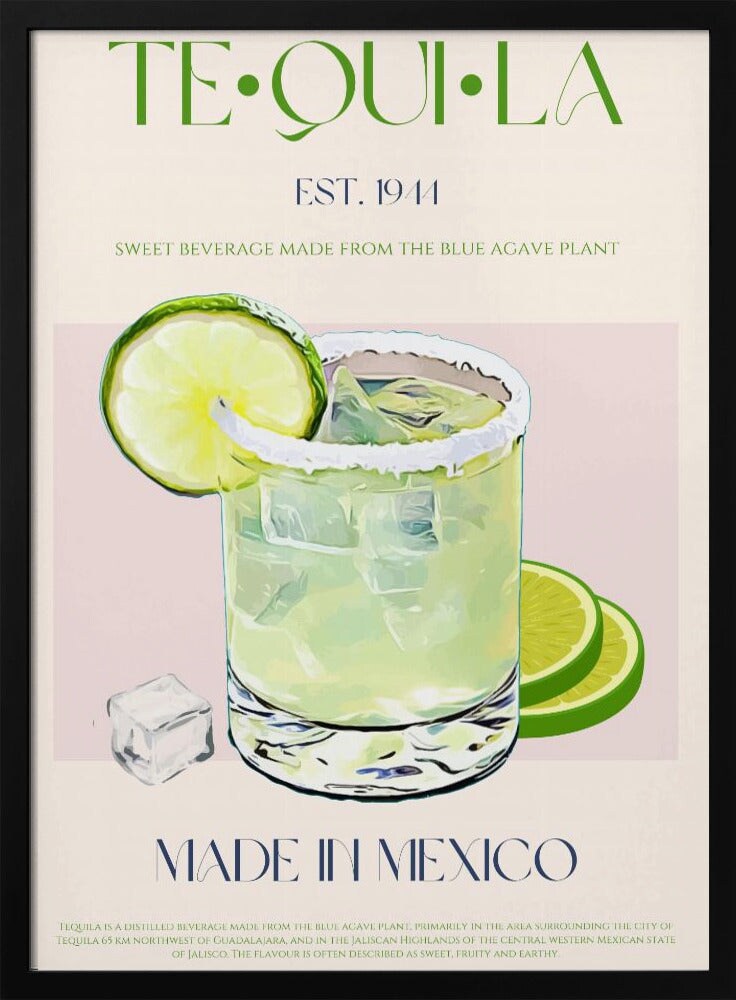 Tequila Drink With Lime And Ice - Nazma Khokhar 24x36 Black Framed Art | Home or Office Art ...