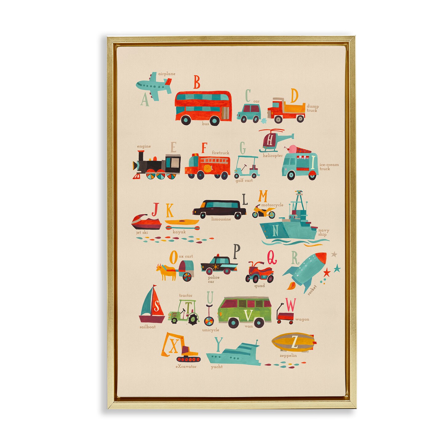 Stupell Industries Varied Transportation Alphabet Framed Floater Canvas ...