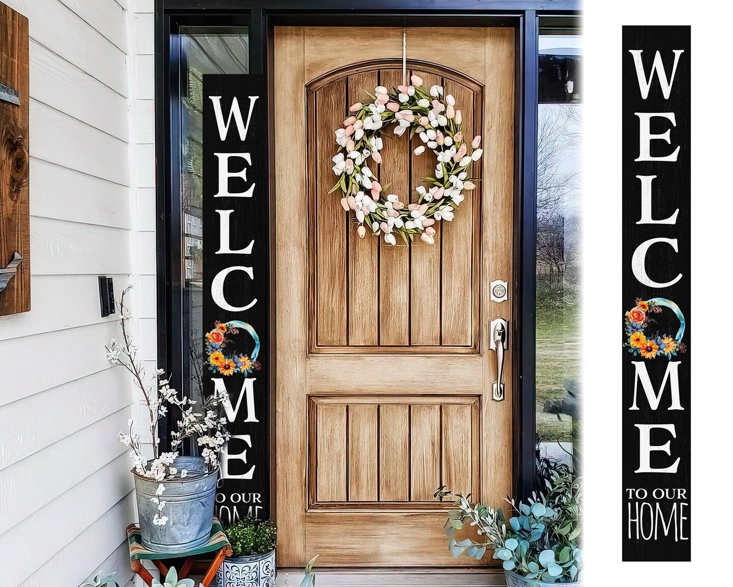 72In Welcome To Our Home With Watercolor Color Wreath Foldable Black ...