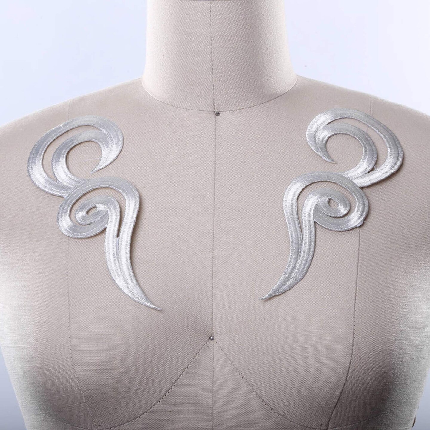 Silver Swirl Iron On Applique Patch Pair 9" Metallic Embellishment for ...